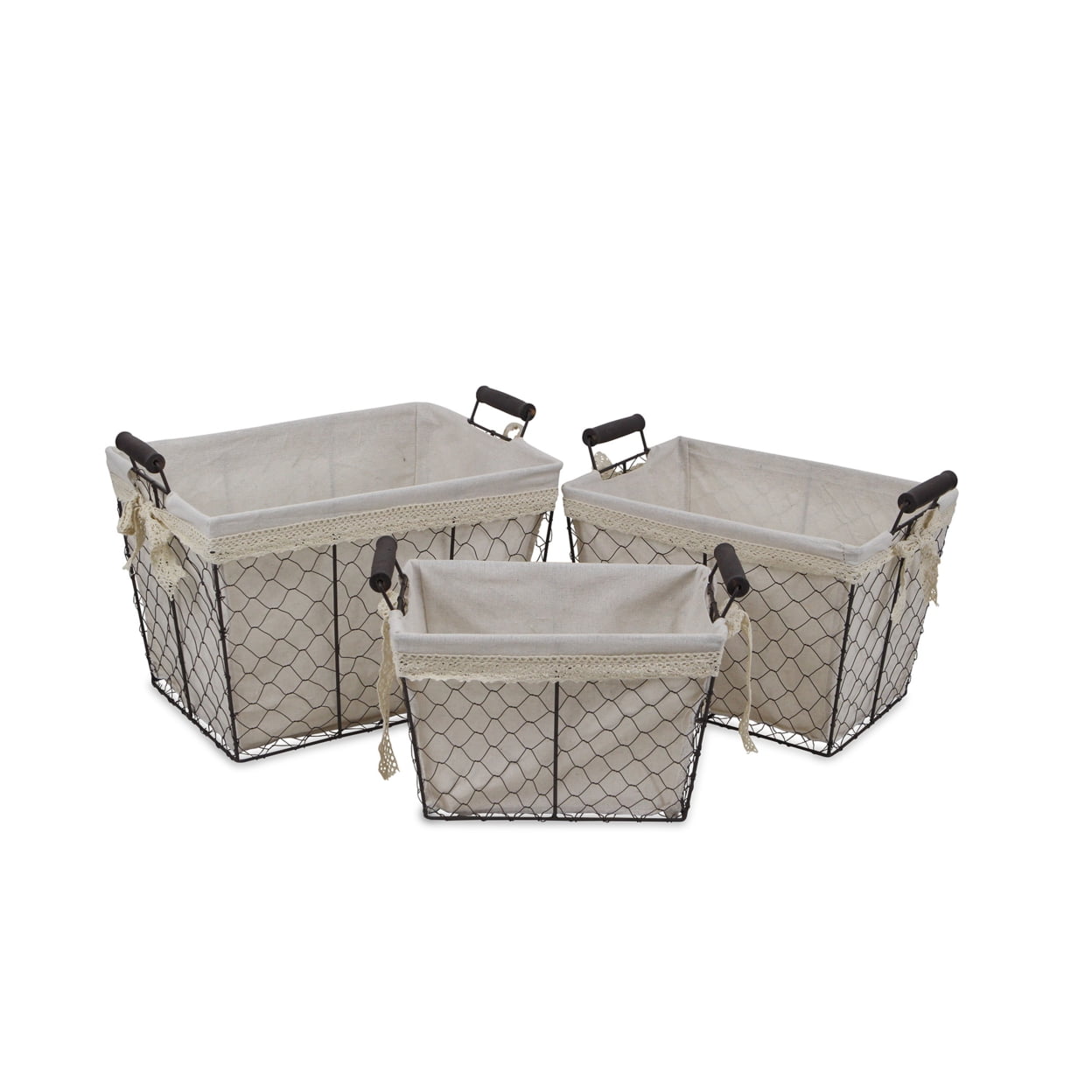 Home Indoor Decorative Rectangular Set Of 3 Lined Wire Basket With 2 ...