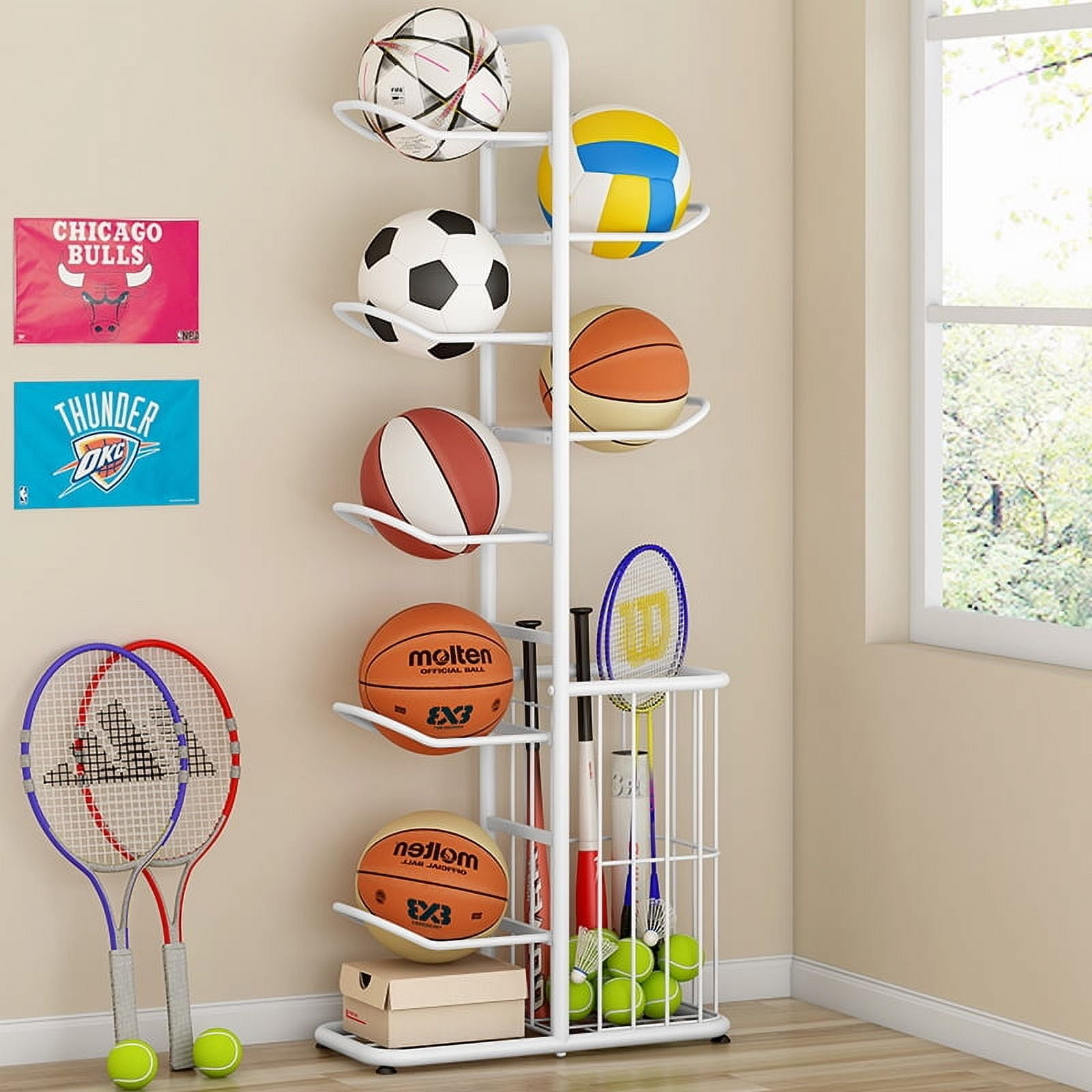 Home Indoor Sports Storage Rack for Basketball, Football, Volleyball ...
