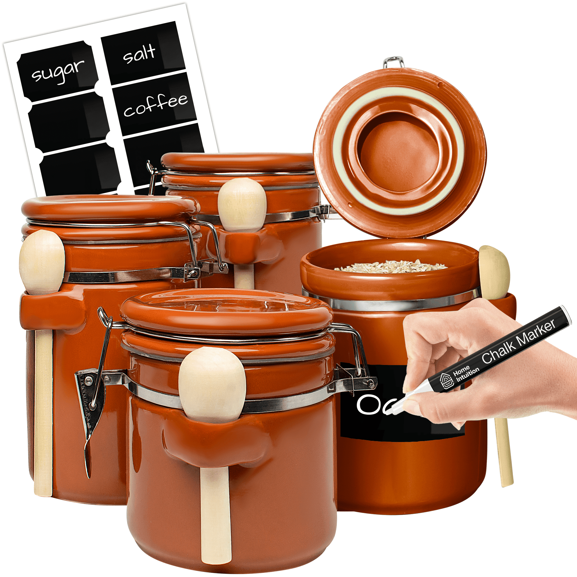 Home Intuition Ceramic Canisters Set of 4 with Spoons – Airtight, Metal ...