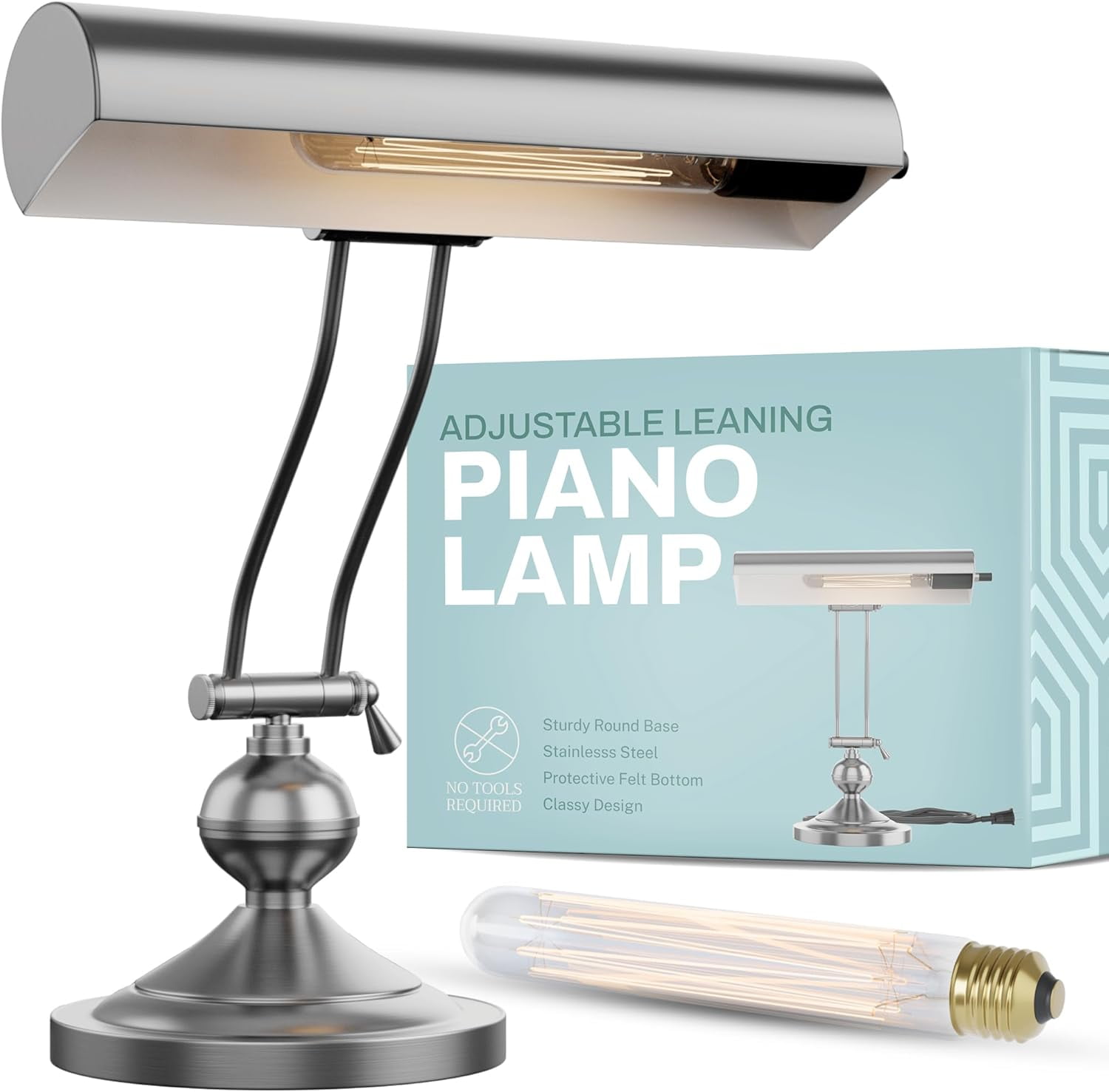 Home Intuition Stainless Steel Adjustable Leaning Piano Desk Lamp ...