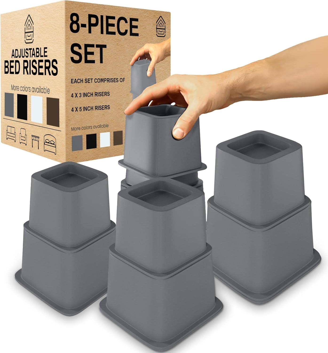 Home Intuition Heavy Duty Adjustable Bed Risers Furniture Riser 3, 5 or ...