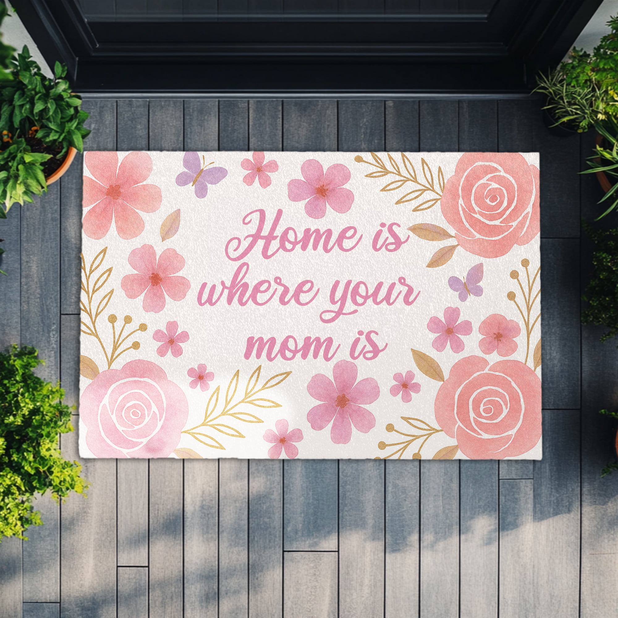 Home Is Where Your Mom Is Doormat – Floral Welcome Mat for Front Porch ...
