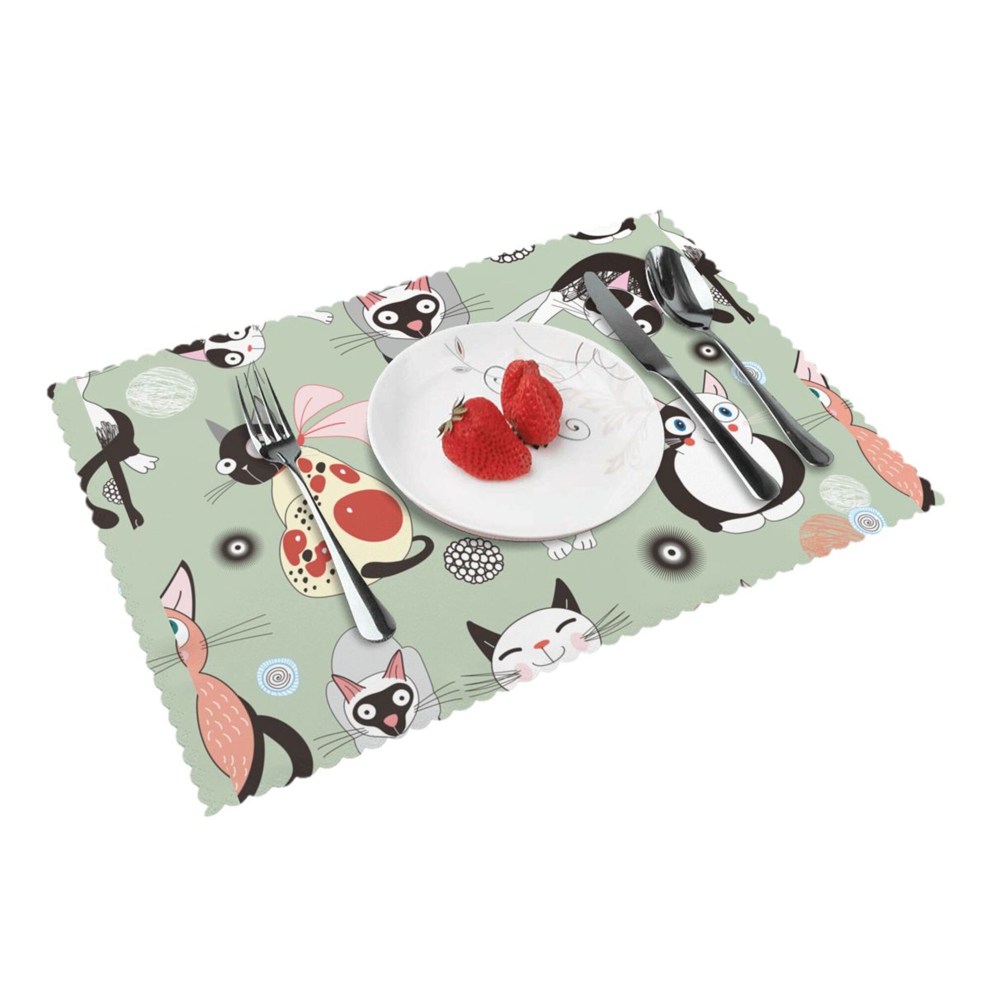 Home Japanese Cartoon Cat Placemats Set Of 4 Washable Wipeable Place ...