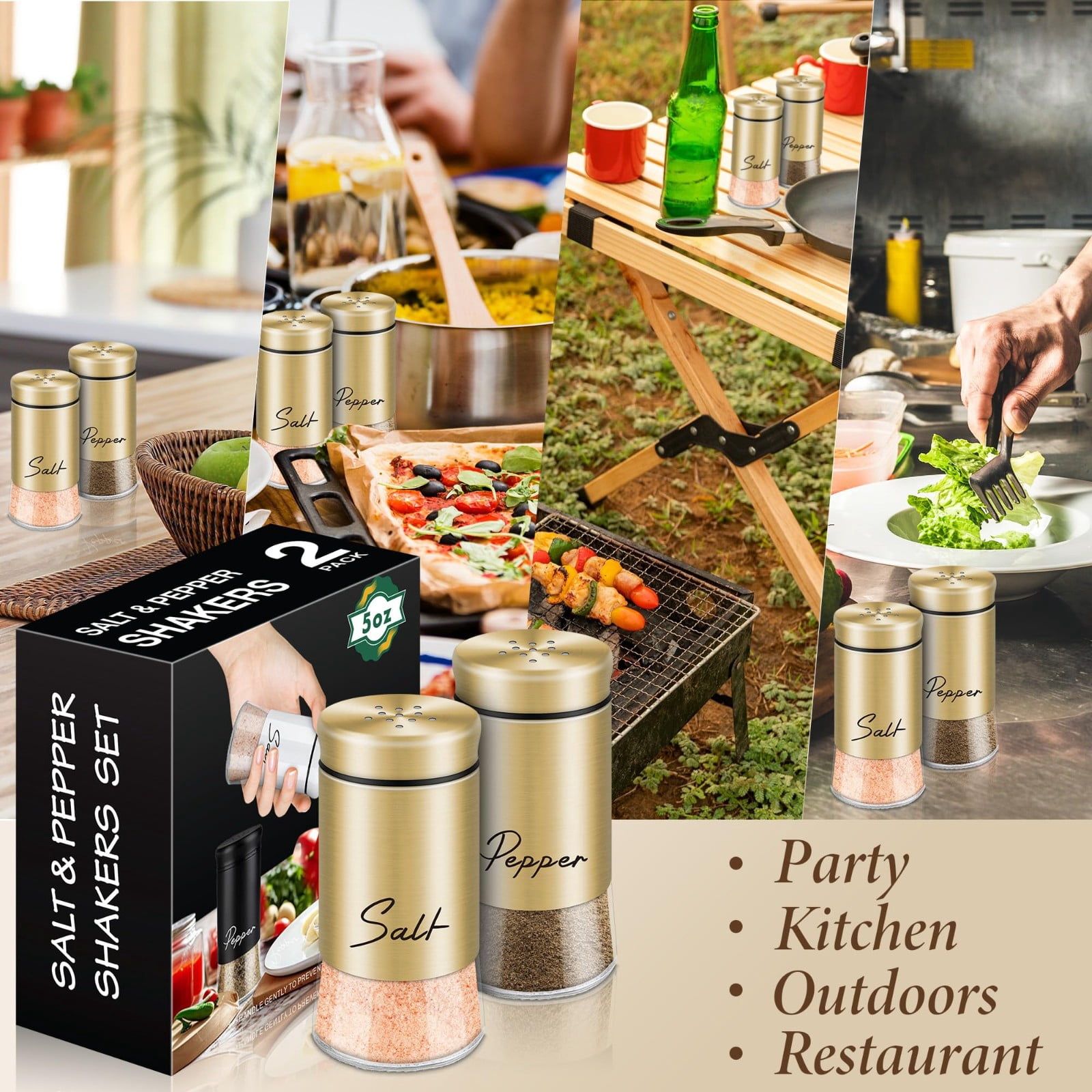 Home Kitchen Accessories, Gold Salt and Pepper Shakers , 5 oz Modern ...