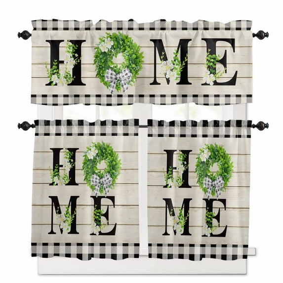 Home Kitchen Curtains Valances and Tiers Set of 3 Spring Country Farm ...