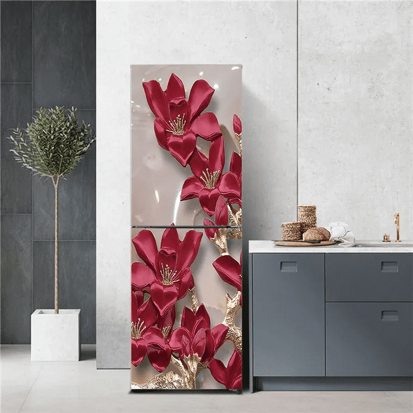 Home Kitchen Design Decoration Floral Mural Refrigerator Sticker PVC ...