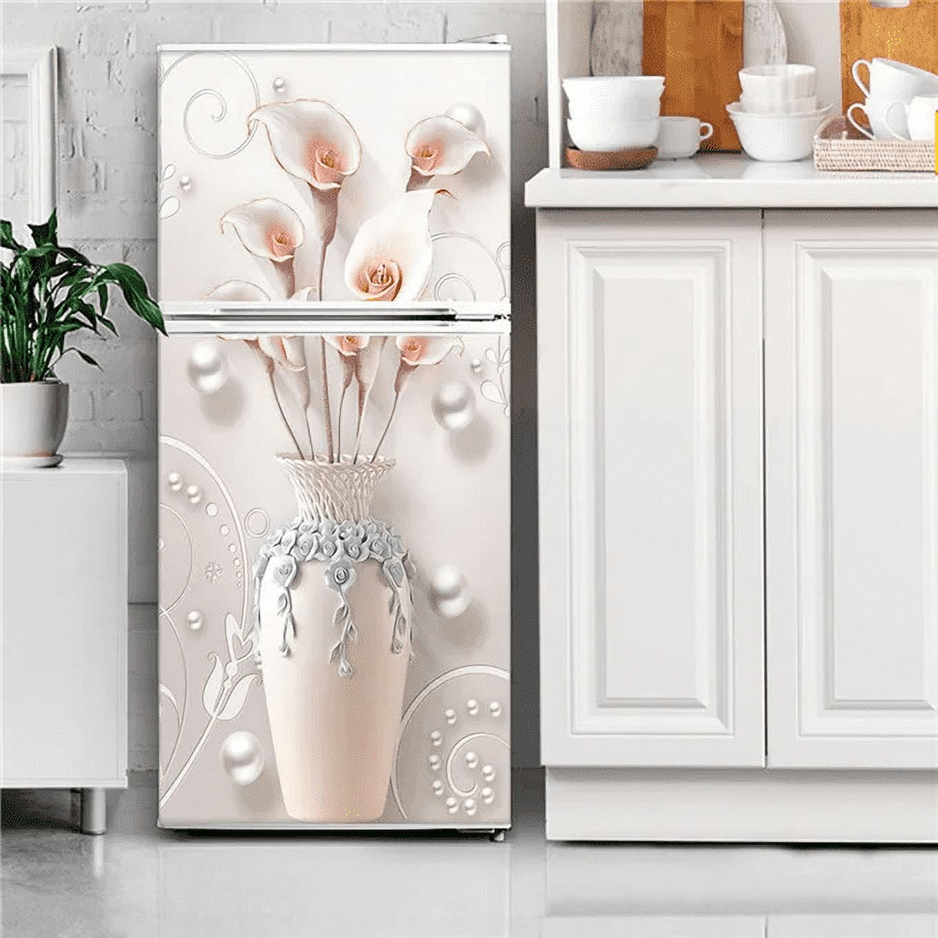 Home Kitchen Design Decoration Floral Mural Refrigerator Sticker PVC ...