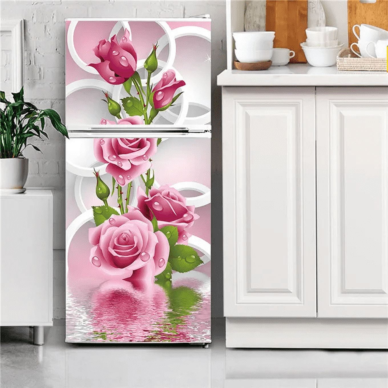Home Kitchen Design ration Floral Mural Refrigerator Sticker PVC ...