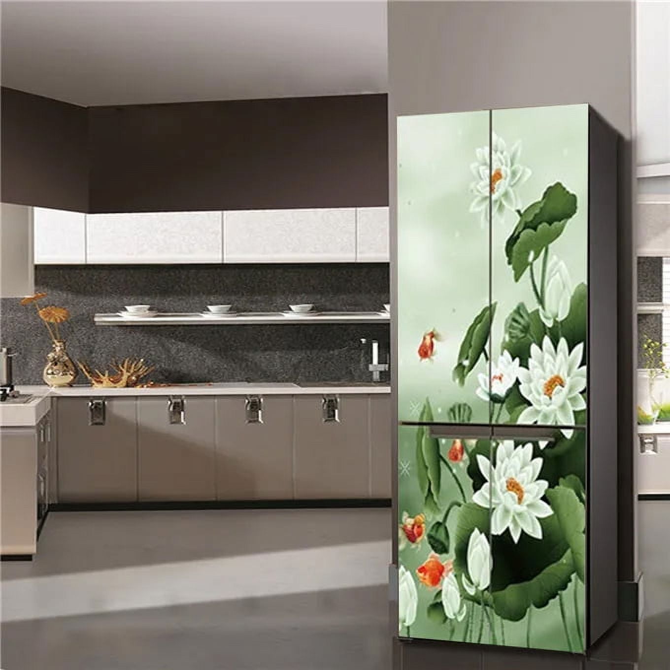 Home Kitchen Design ration Floral Mural Refrigerator Sticker PVC ...