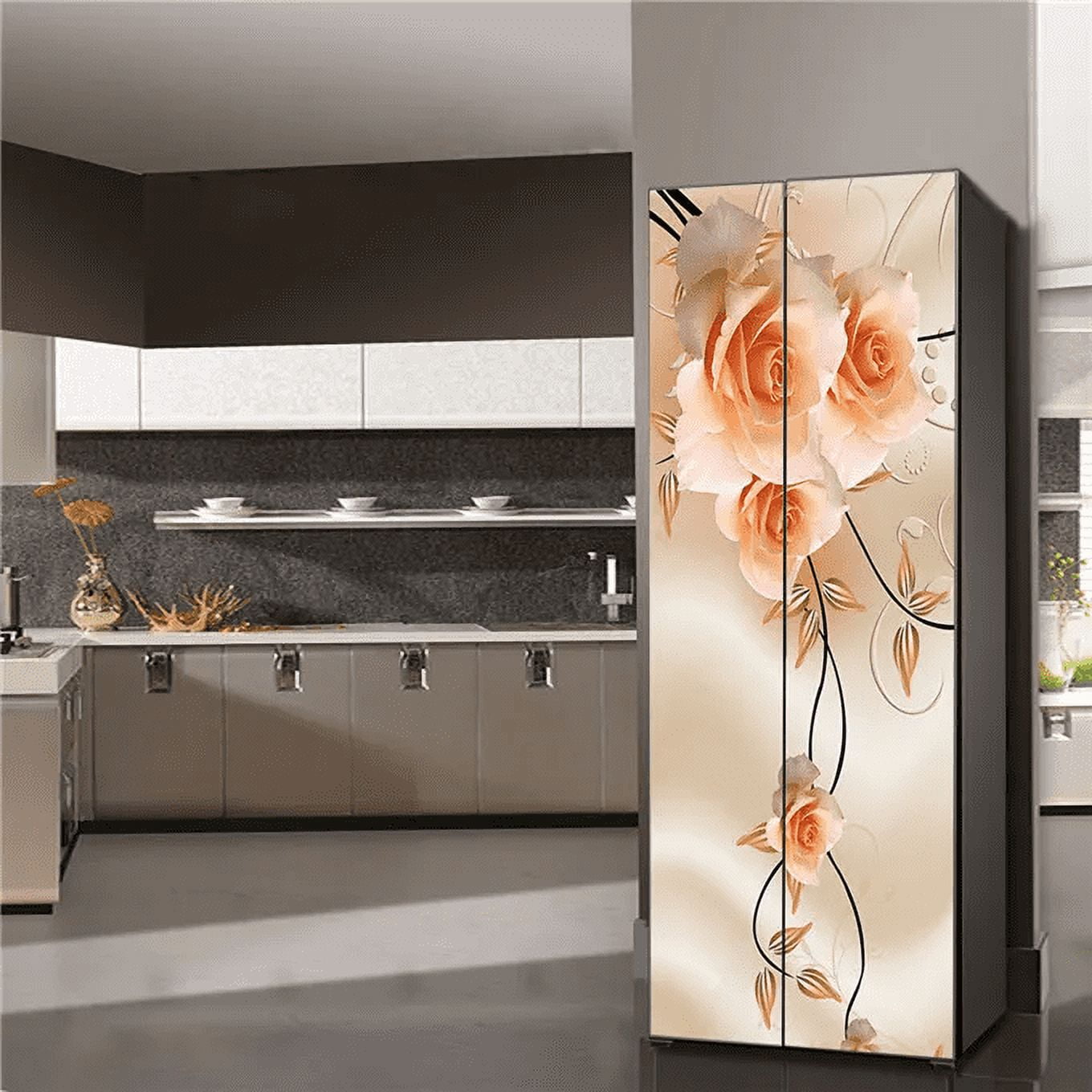 Home Kitchen Design ration Floral Mural Refrigerator Sticker PVC ...