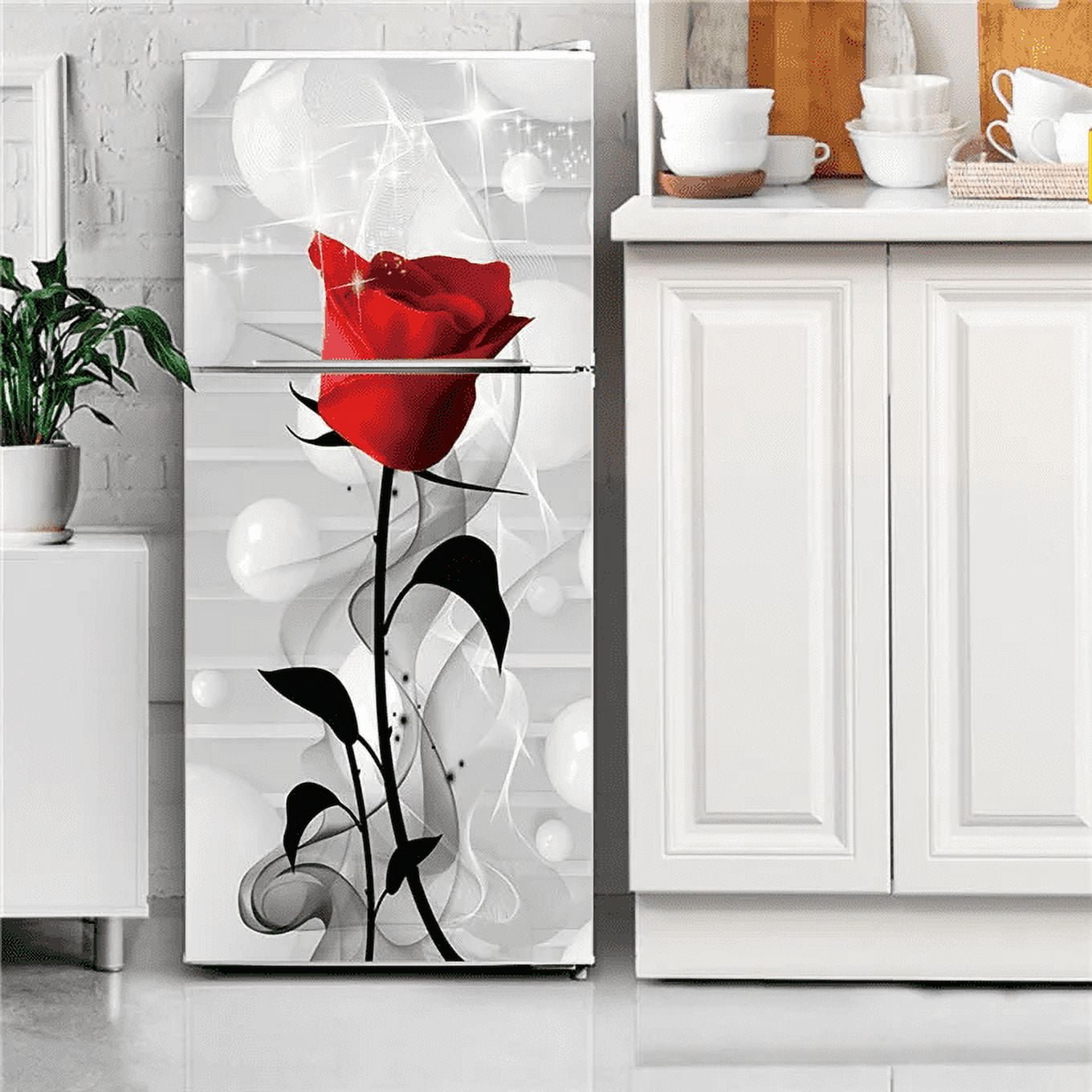 Home Kitchen Design ration Floral Mural Refrigerator Sticker PVC ...