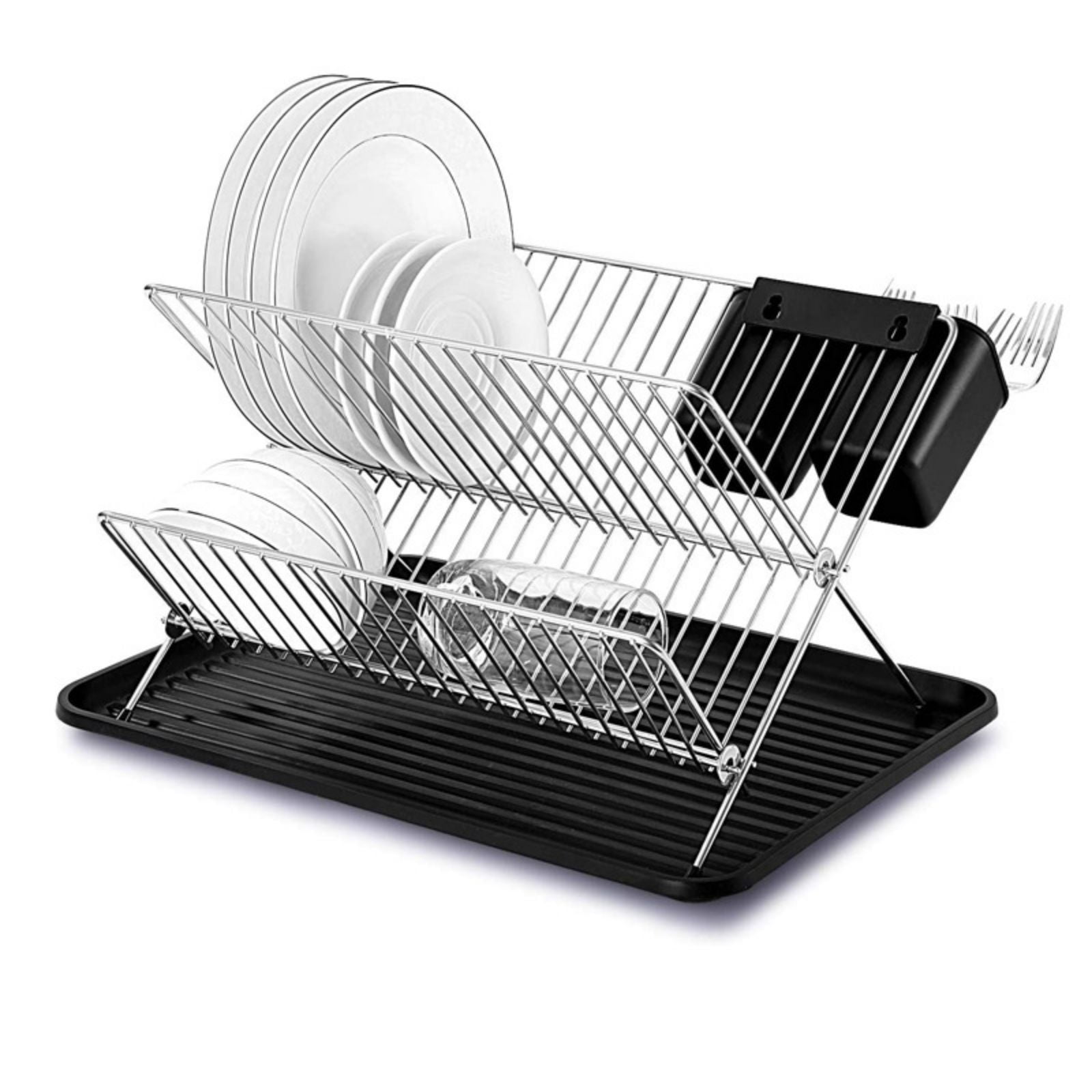 Home Kitchen Foldable Dish Drying Rack With Drip Tray, Stainless Steel ...