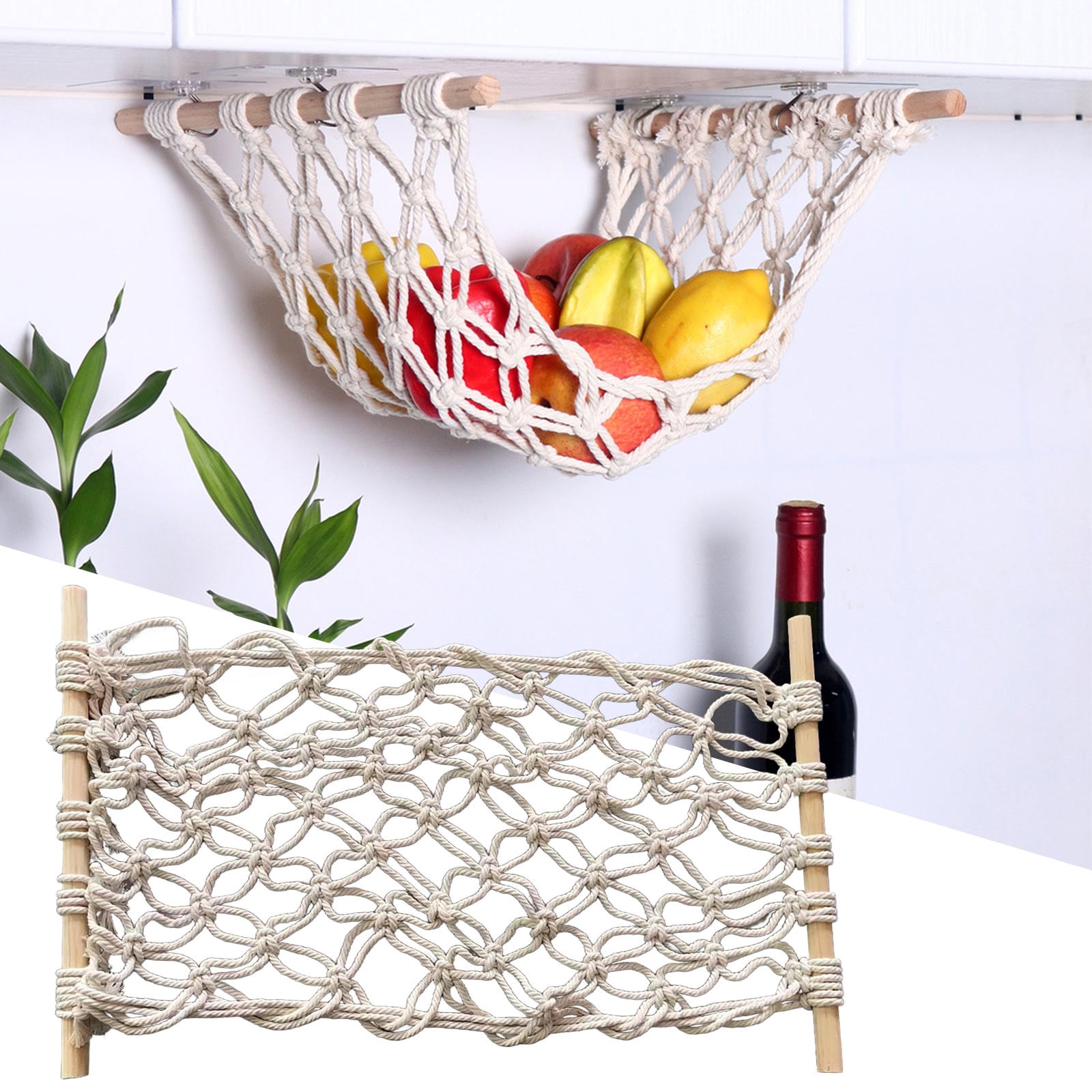 Home Kitchen Fruit Hanging Basket | Wooden Stick Mount | Space-Saving ...