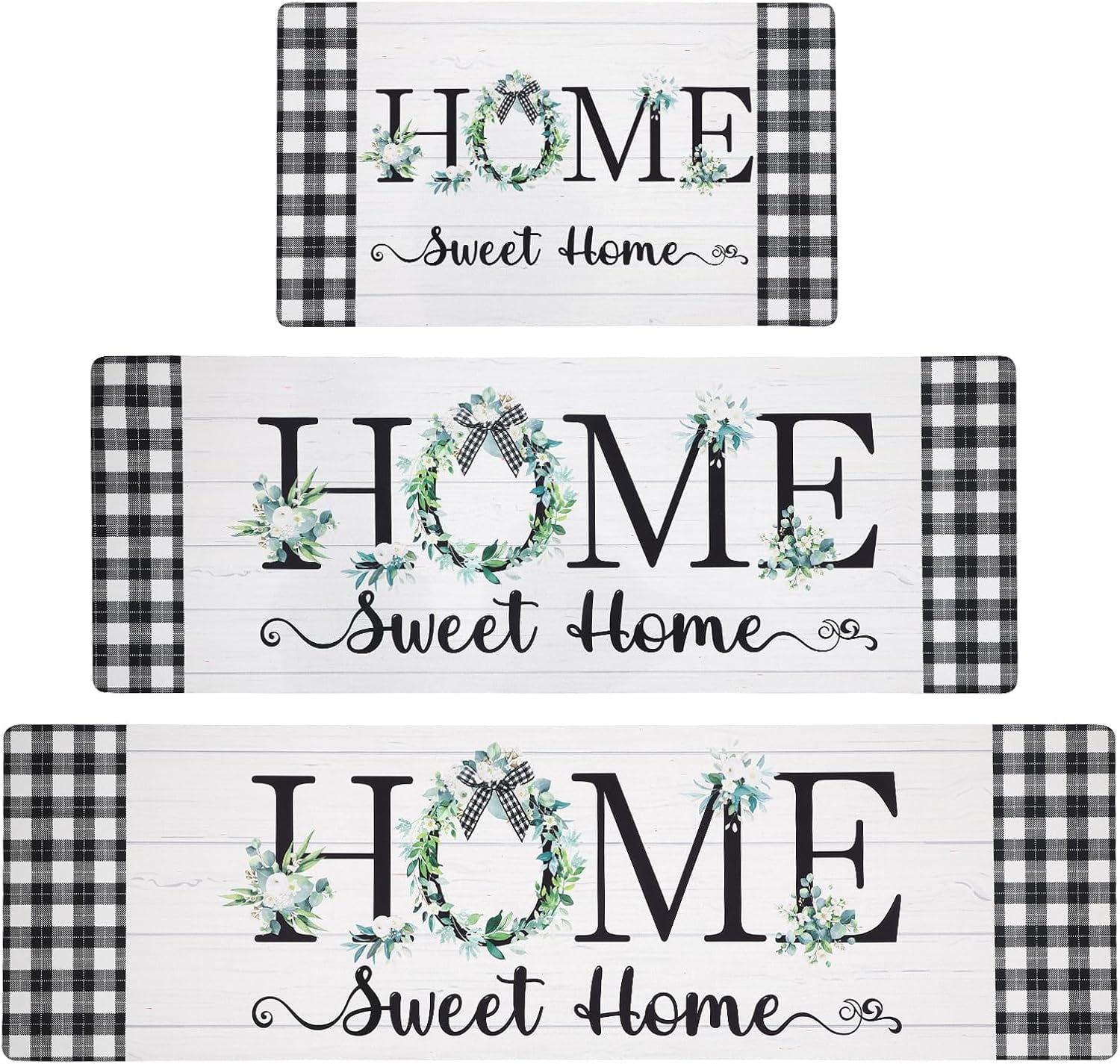 Home Kitchen Mats for Floor 3 Pieces Set, Non Slip Cushioned Runners ...