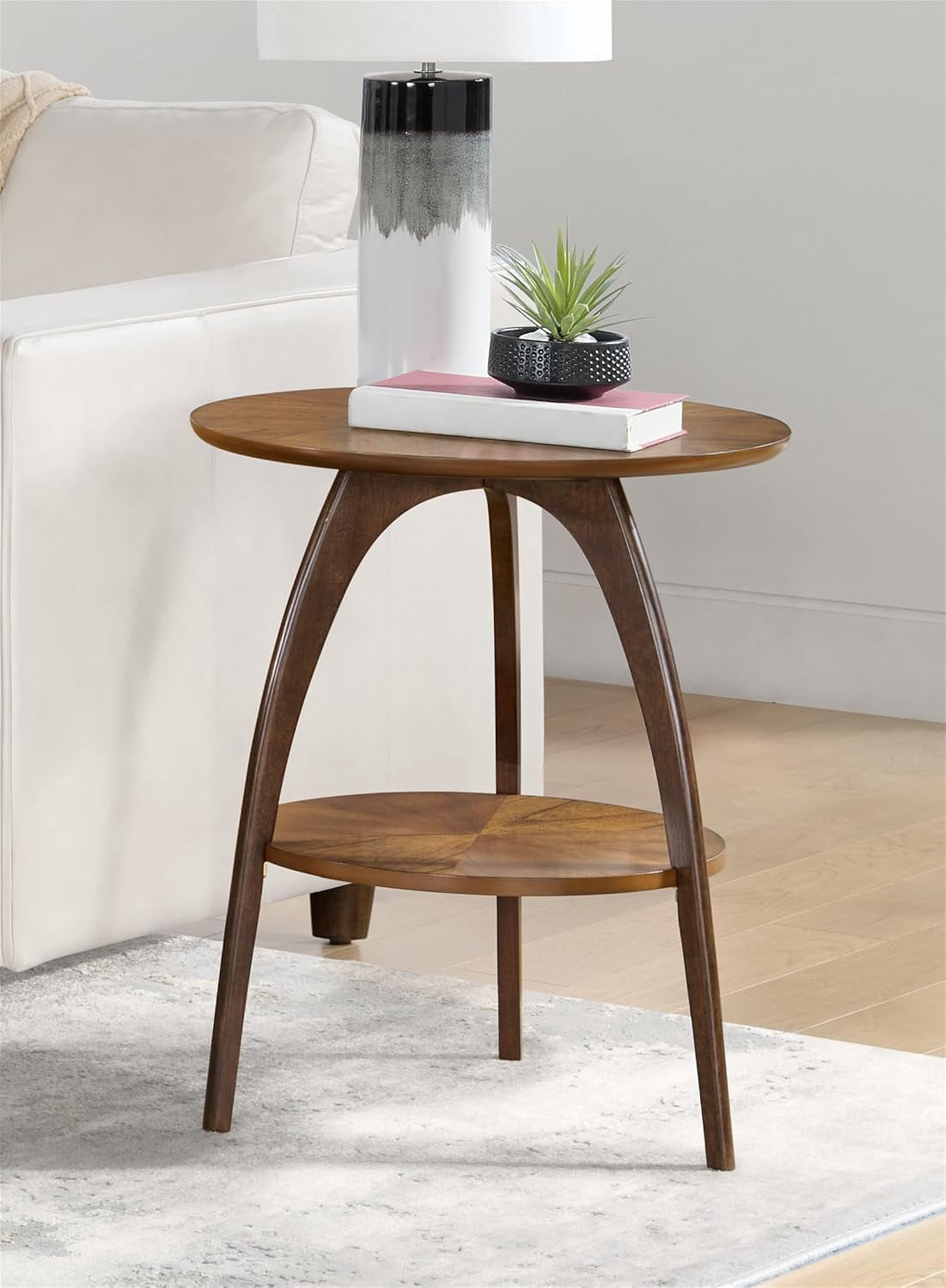 Home LAX Two-Tone 20-Inch Caramel Brown Round Wood End Side Table with ...