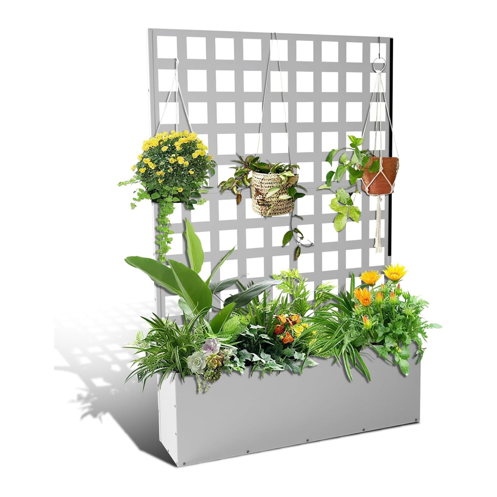 Home Large Metal Planter Box with Trellis, 73"x47"x12" Raised Garden ...
