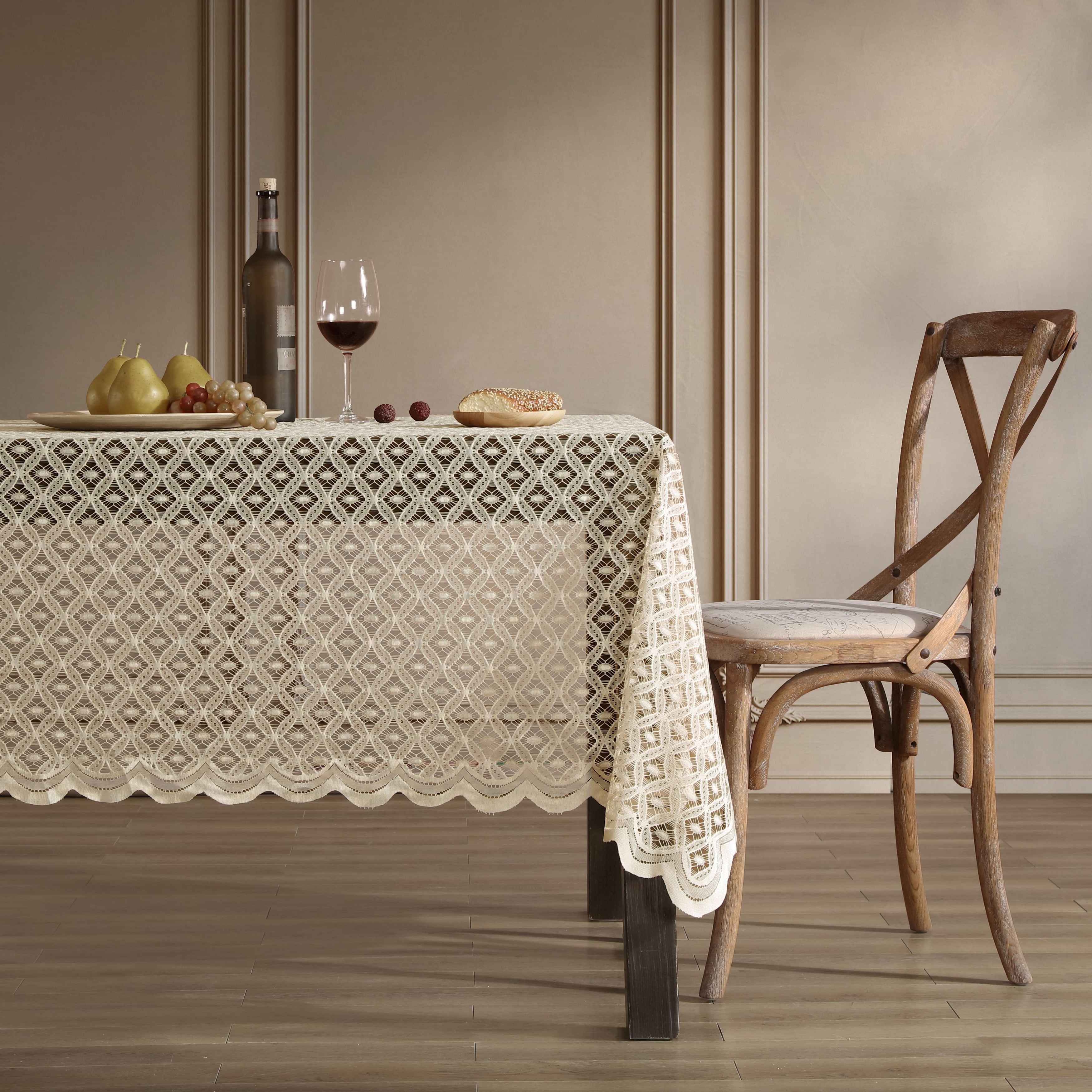 THD Sedona Lace Fabric Tablecloth for Rectangle & Round Tables, Wrinkle ...