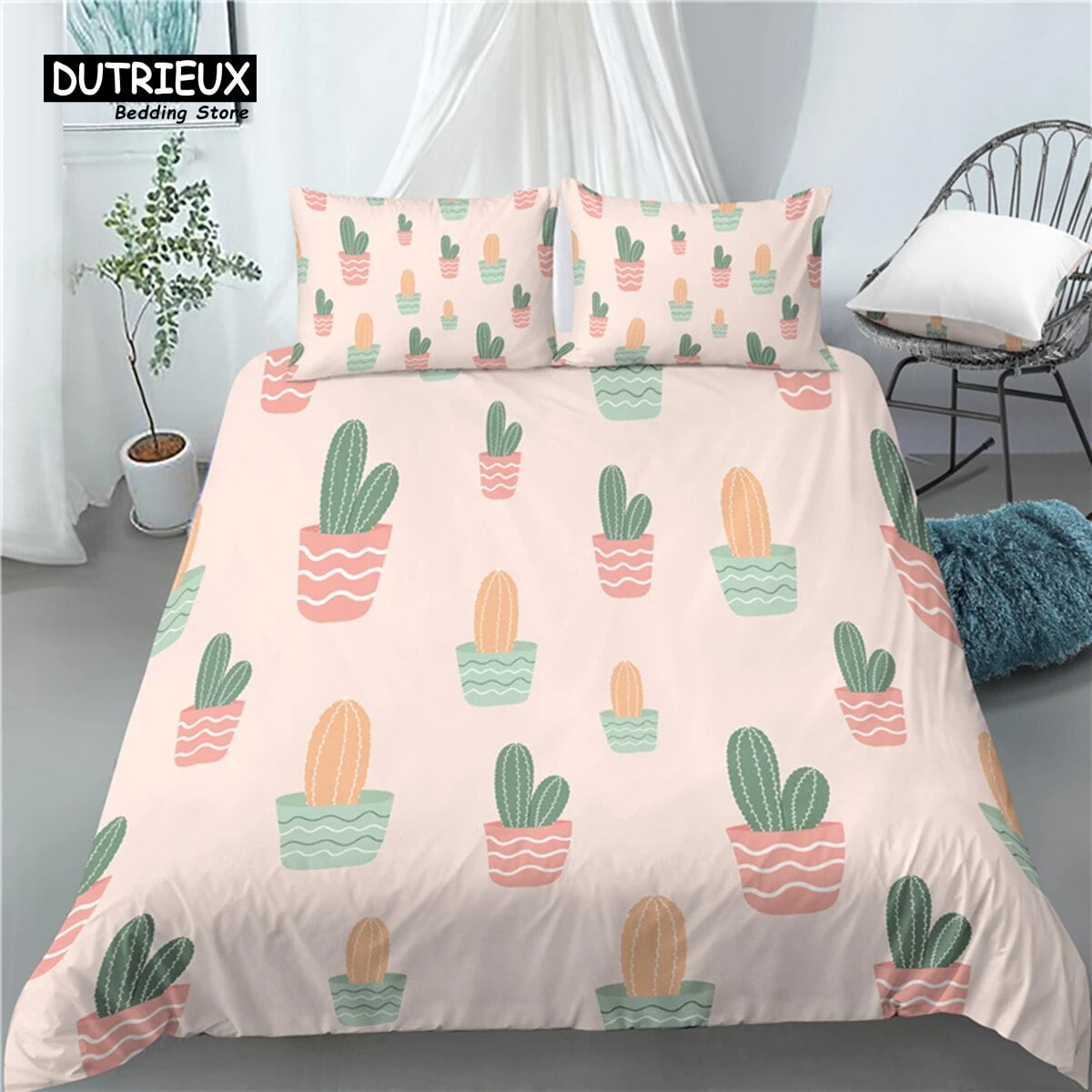 Home Living Luxury 3D Cactus Print 2/3Pcs Soft Duvet Cover and ...