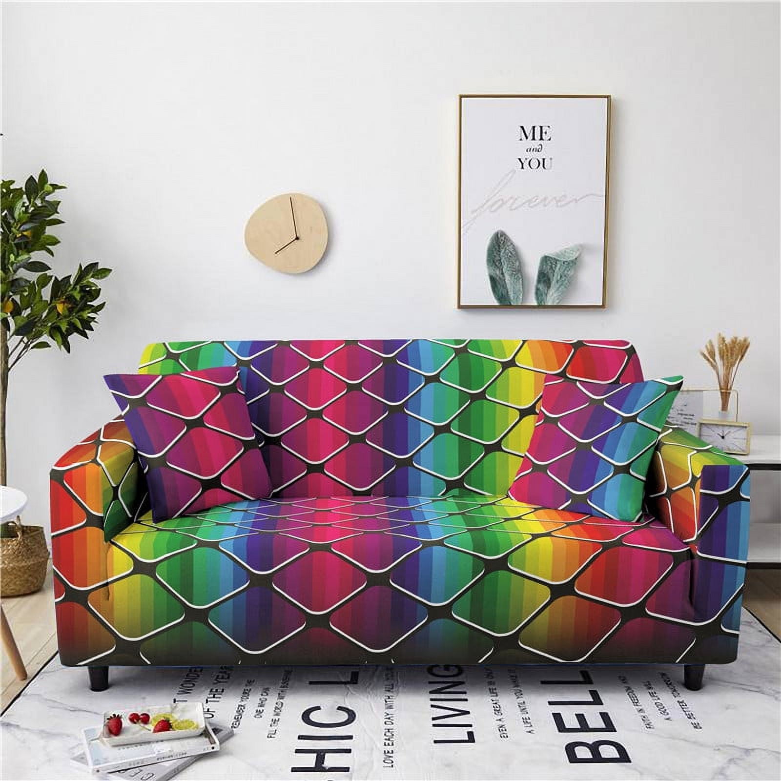 Home Living Luxury 3d Color Geometry Print Sofa r Seat Protector Cover ...