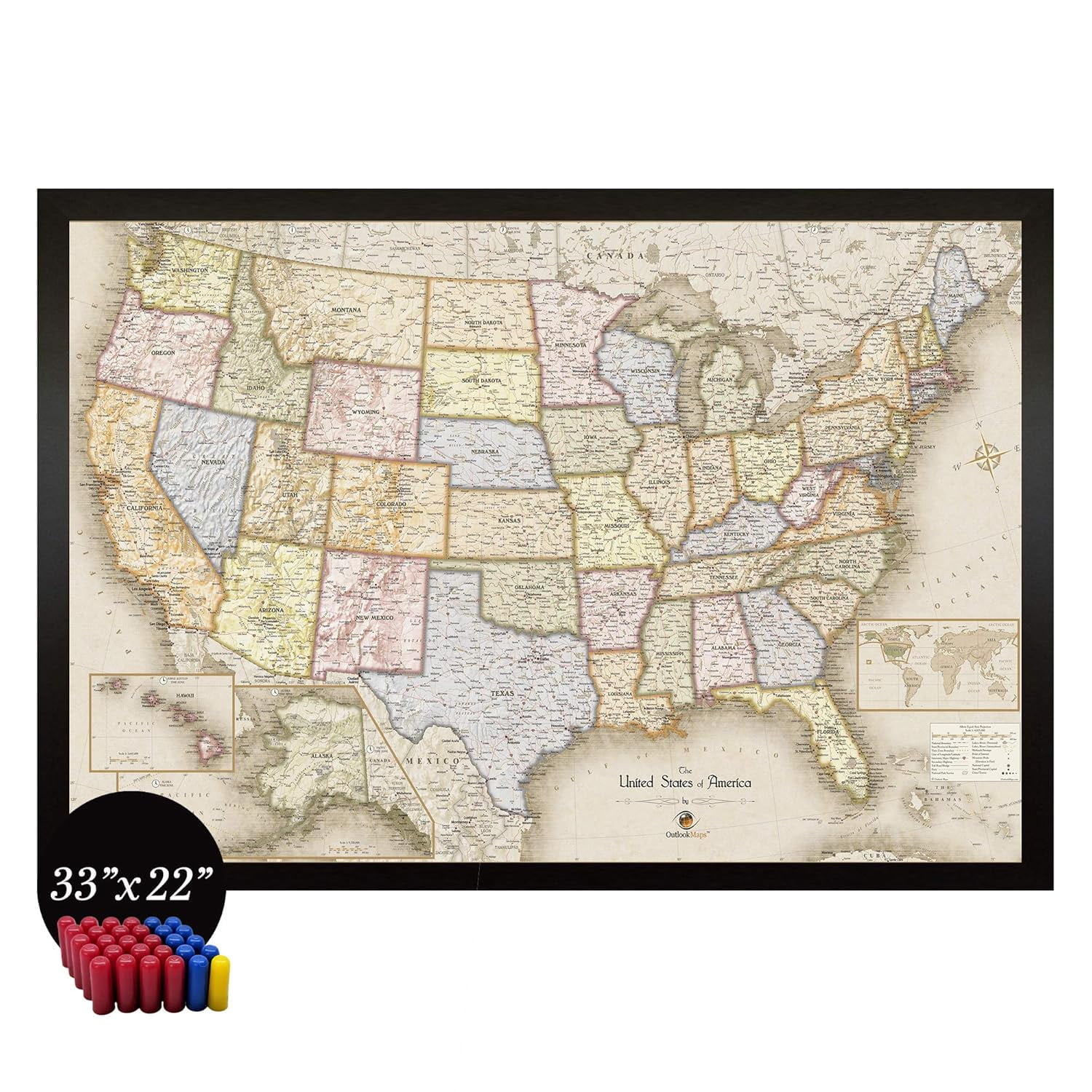 Home Magnetics Interactive United States Map Art | Framed Magnetic ...