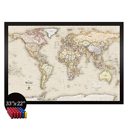 Home Magnetics Interactive World Map Art | Framed Magnetic Geographic ...