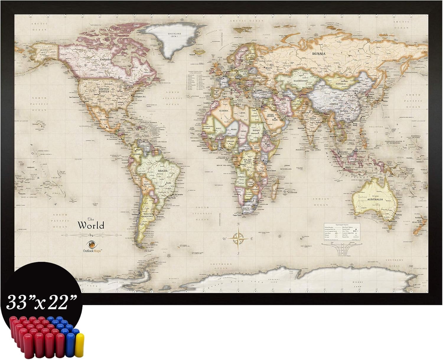 Home Magnetics Interactive World Map Art | Framed Magnetic Geographic ...