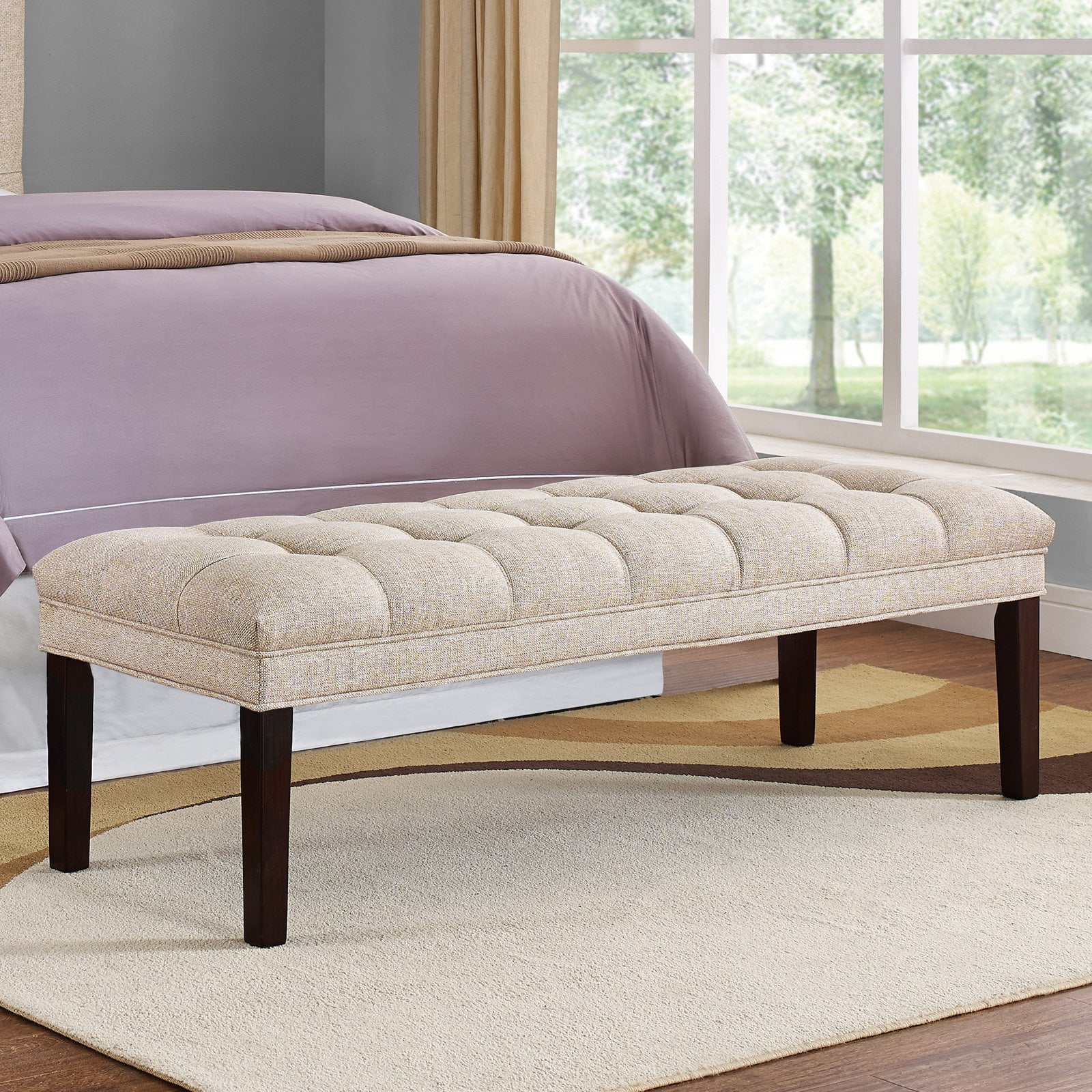 Home Meridian Upholstered Tufted Bed Bench - Tan - Walmart.com