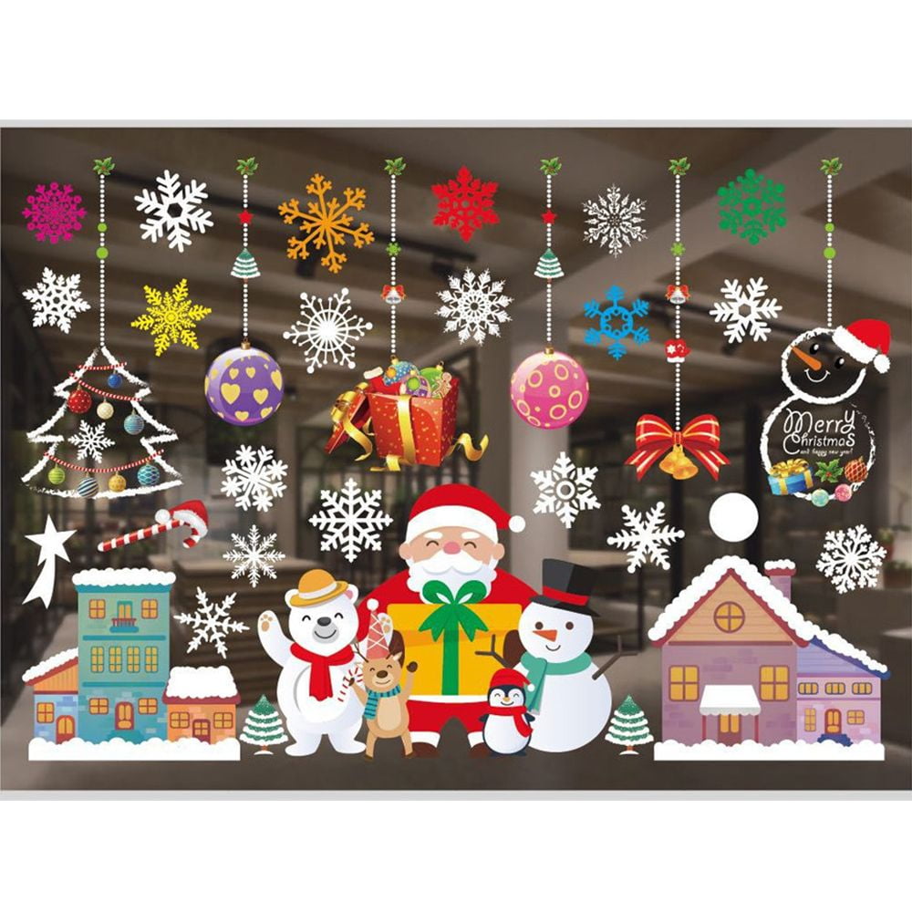 Home Merry Christmas Santa Claus New Year Snowflake Murals Christmas ...