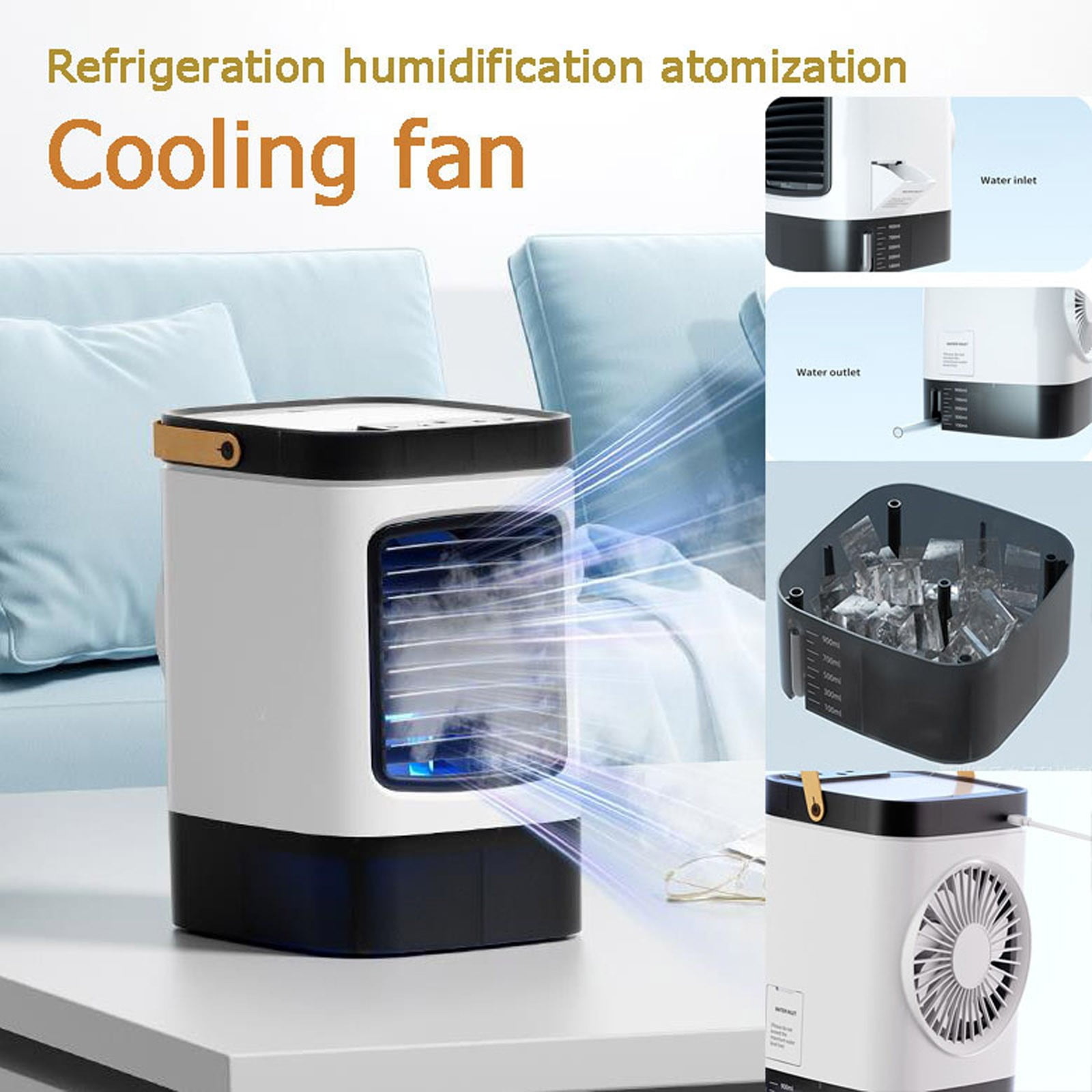 Home Mini Air Conditioner Fan, USB Portable Air Cooler with 900ml Ice ...