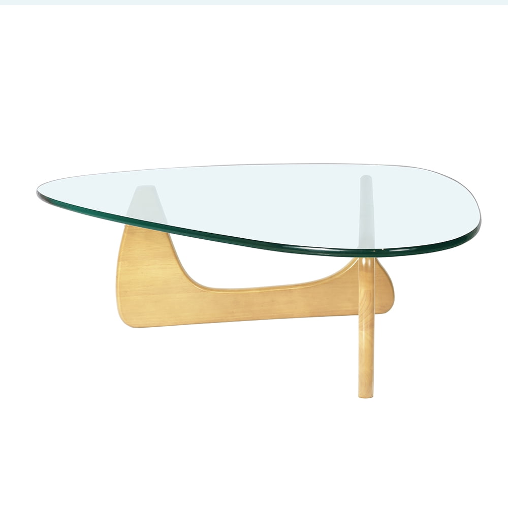 Home Modern Triangle Coffee Table Glass Top Wood Base - Walmart.com