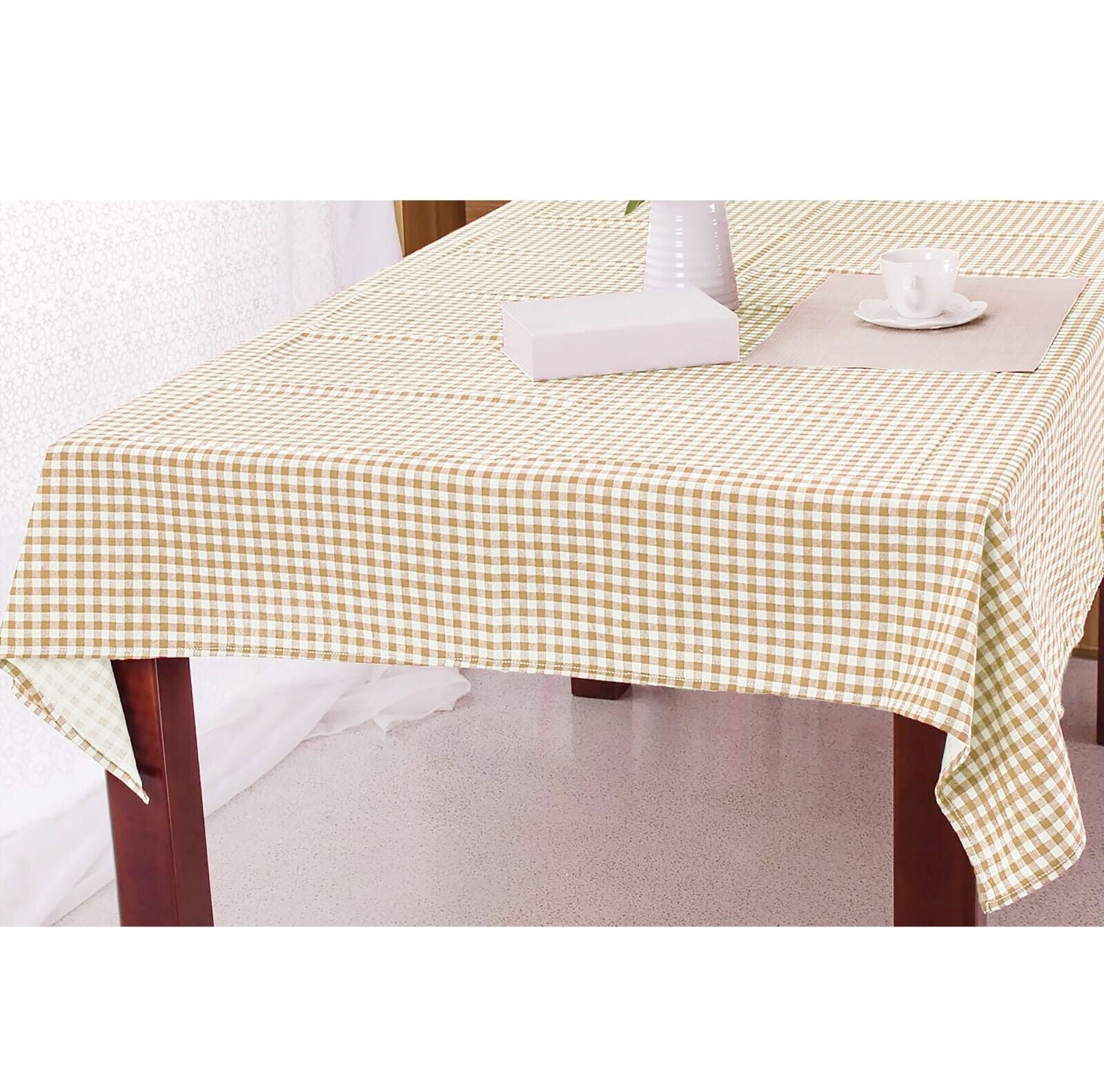 Home Must Haves Beige PEVA Vinyl Tablecloth With Flannel Backing Table ...