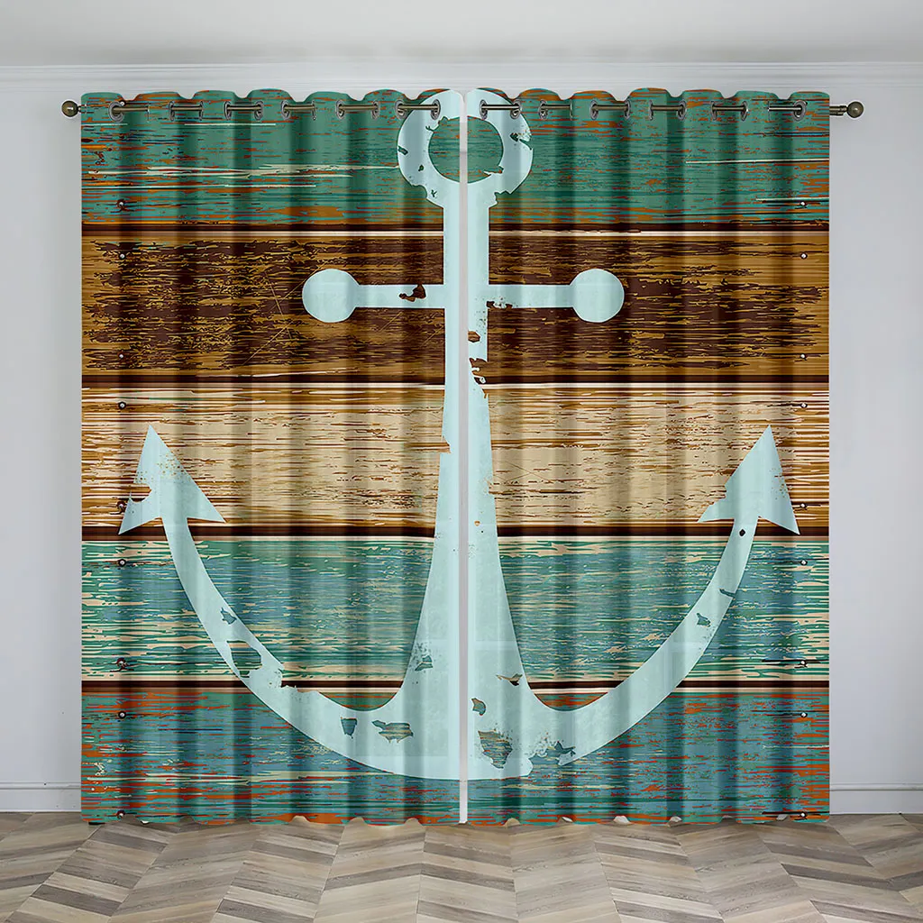 Home Nautical Anchor Curtains 2 Panel Curtains for Sliding Glass Door ...