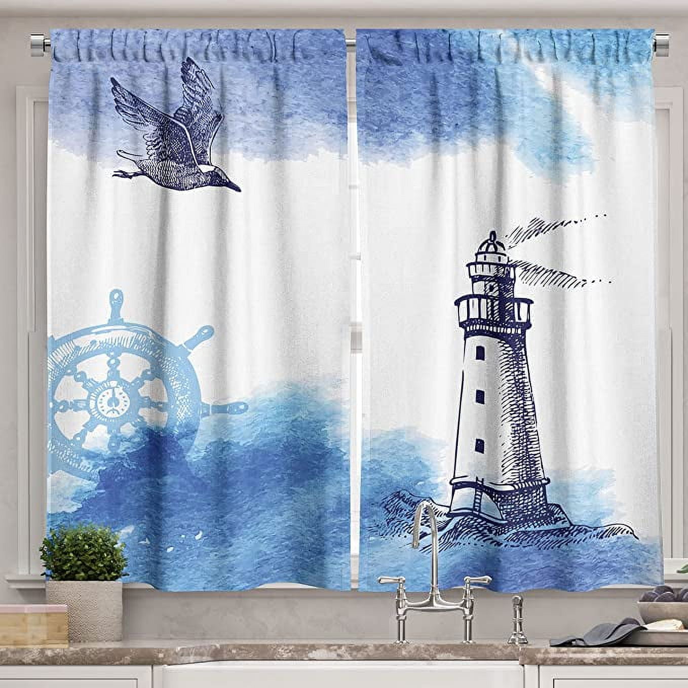 Home Nautical Anchor Curtains 2 Panel Curtains for Sliding Glass Door ...