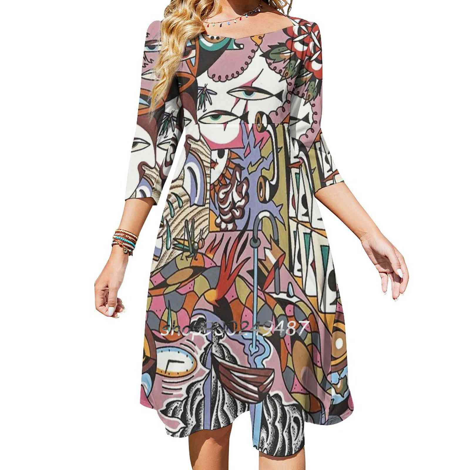 Home Of Billy Strings Flare Dress Square Neck Dress Elegant Female ...