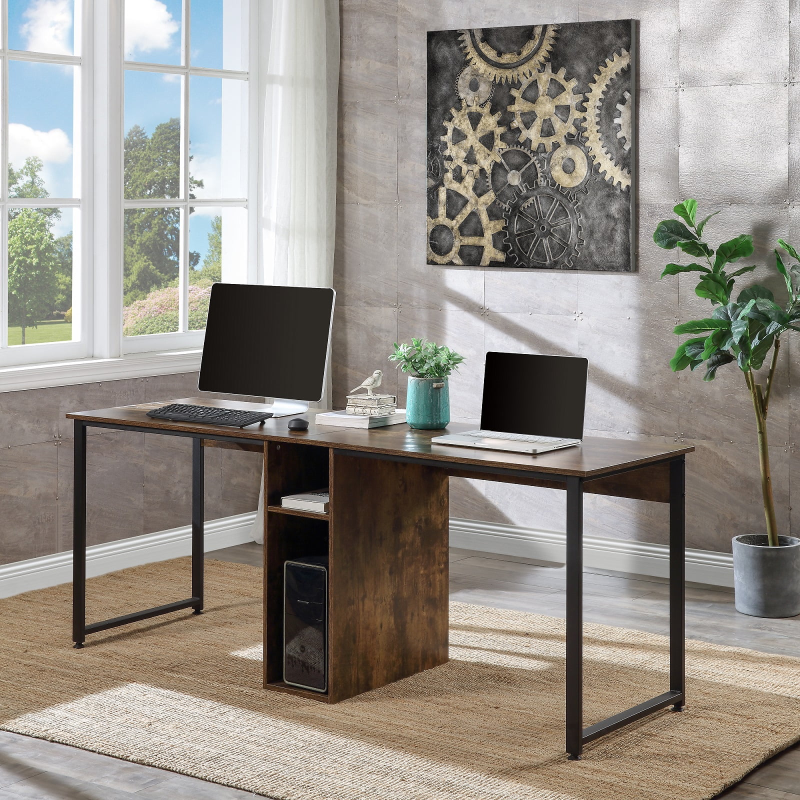 Home Office 2-Person Desk Workstation Desk Double Computer Desk with ...
