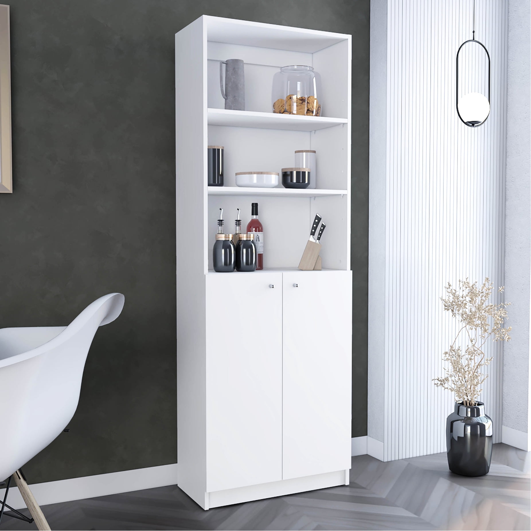 Home Office 2-door Bookcase, White With Multi Shelf Storage Options ...