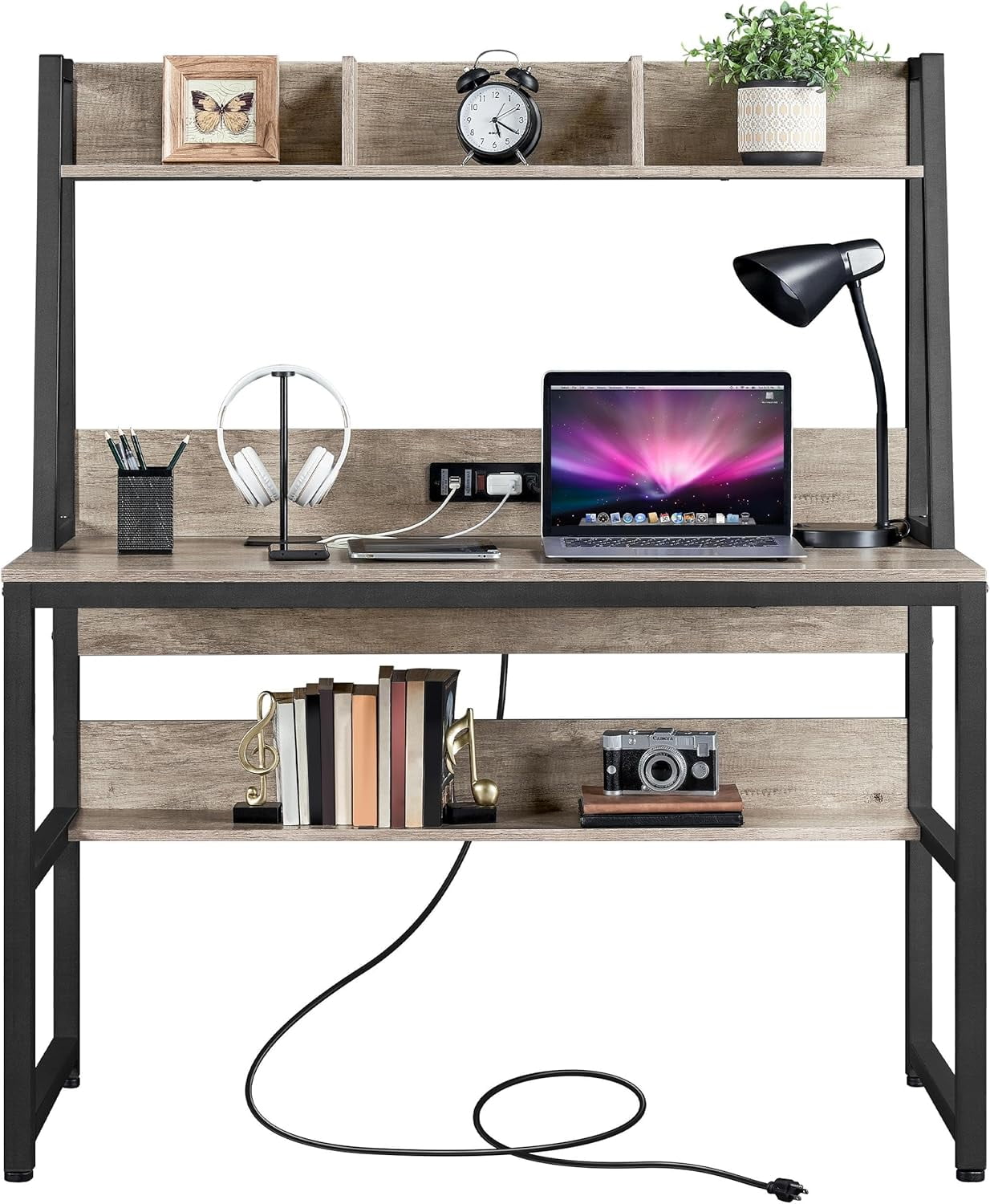 Home Office 47 Inch Writing Desk with Power Outlets and 2 USB Charging ...