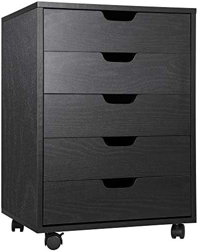 Home Office 5 Drawers Mobile File Storage Cabinet with Wheels,Wood ...