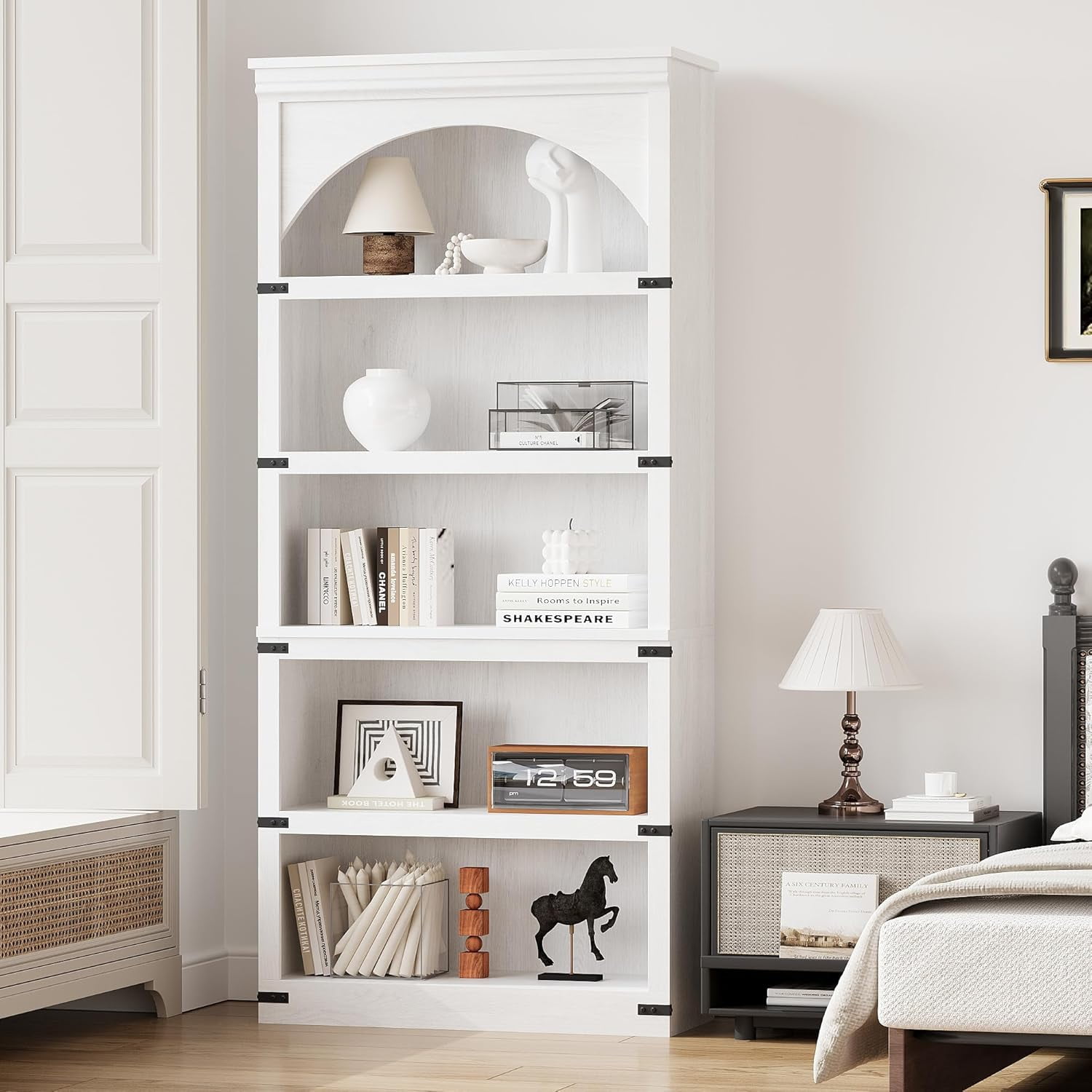 Home Office 68.7" Arched Bookcase 5 Shelf Bookshelf Tall Bookcase ...