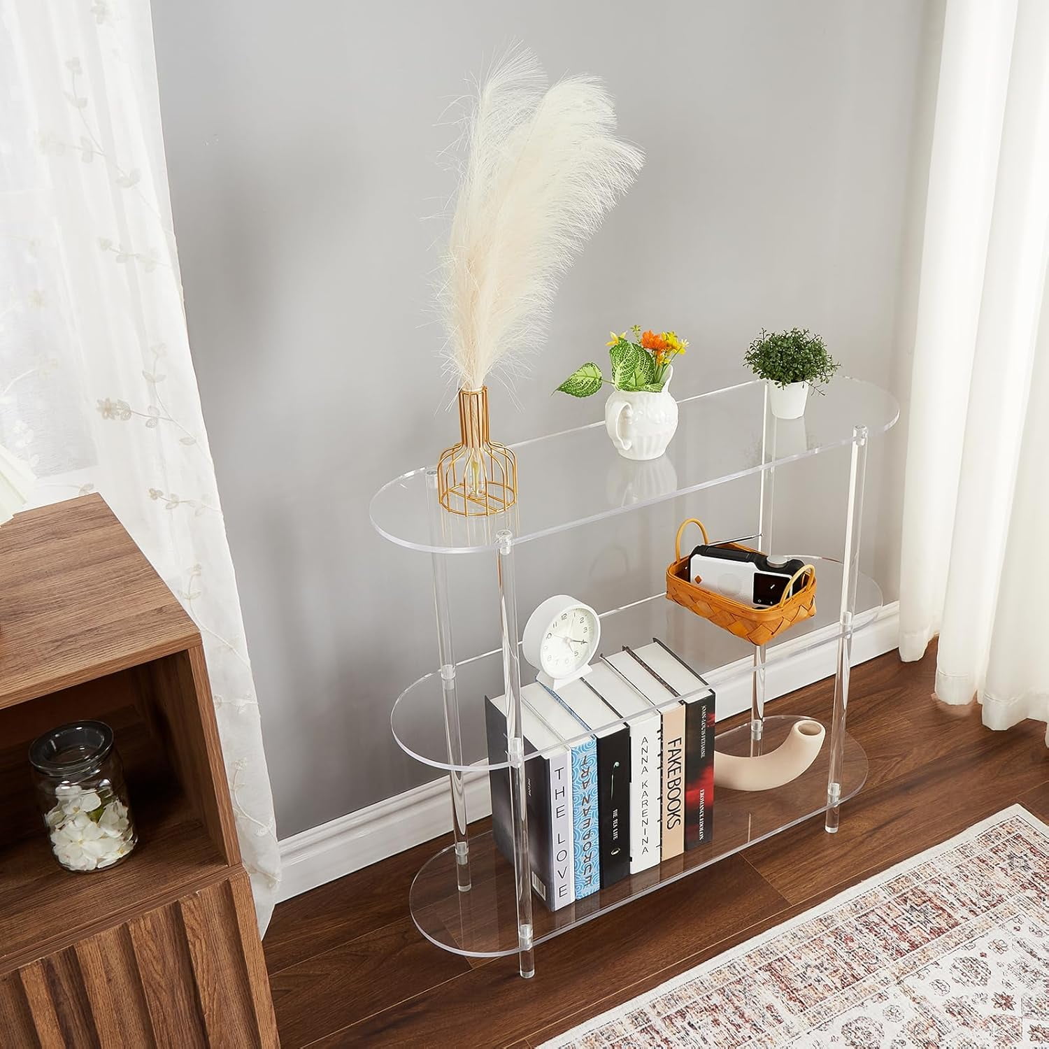 Home Office Acrylic Ladder Bookshelf, 11.8 * 11.8 * 27.4in, 3-Tier ...