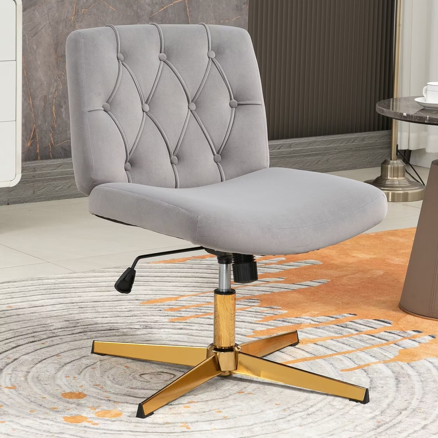 Home Office Armless Swivel Chair, Criss Cross Golden Legs No Wheels ...