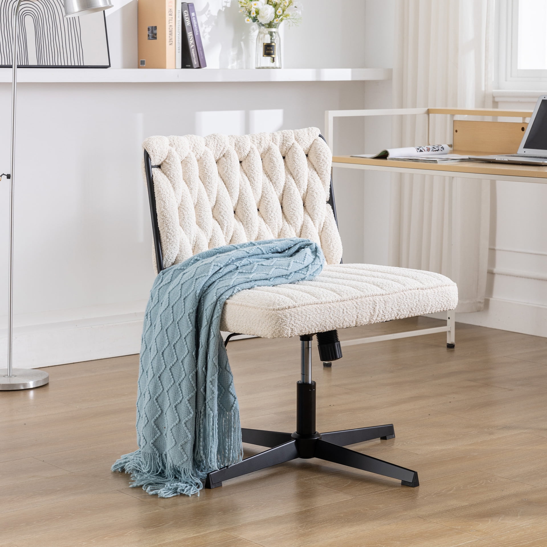 Home Office Armless Swivel Chair, Criss Cross Legs, Teddy Fabric Wide ...