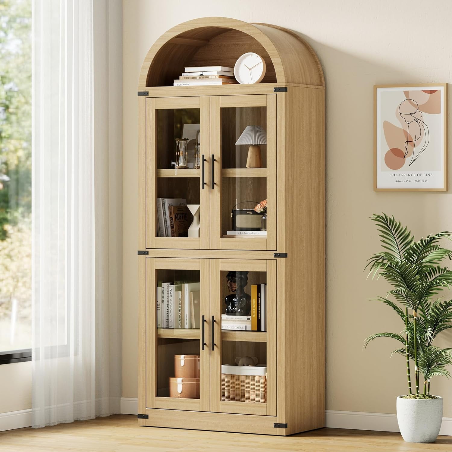Home Office Bookshelf with Doors Farmhouse Bookcase 15.83in Depth ...
