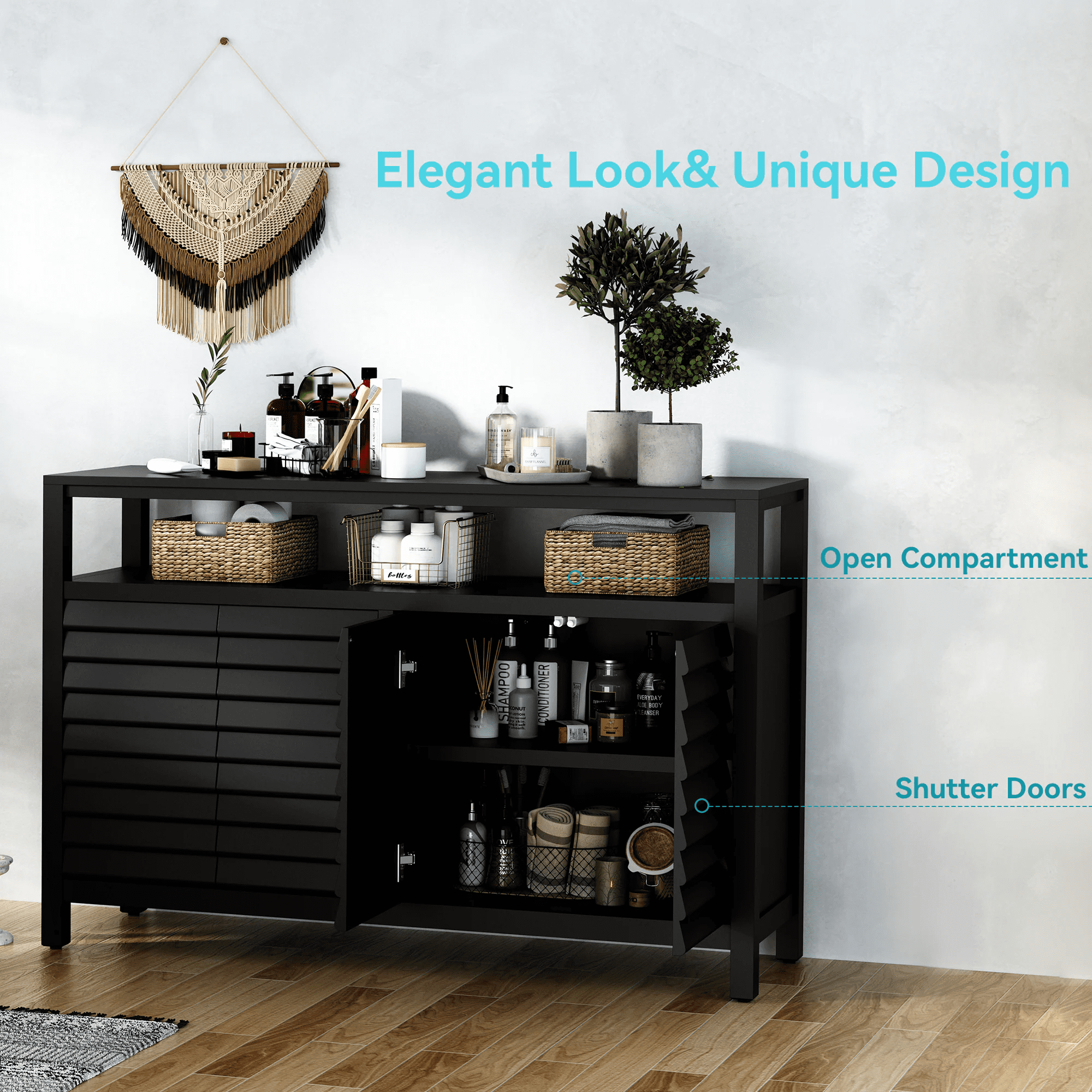 Home Office Cabinet, Farmhouse Sideboard with Decorative Louvered Doors ...