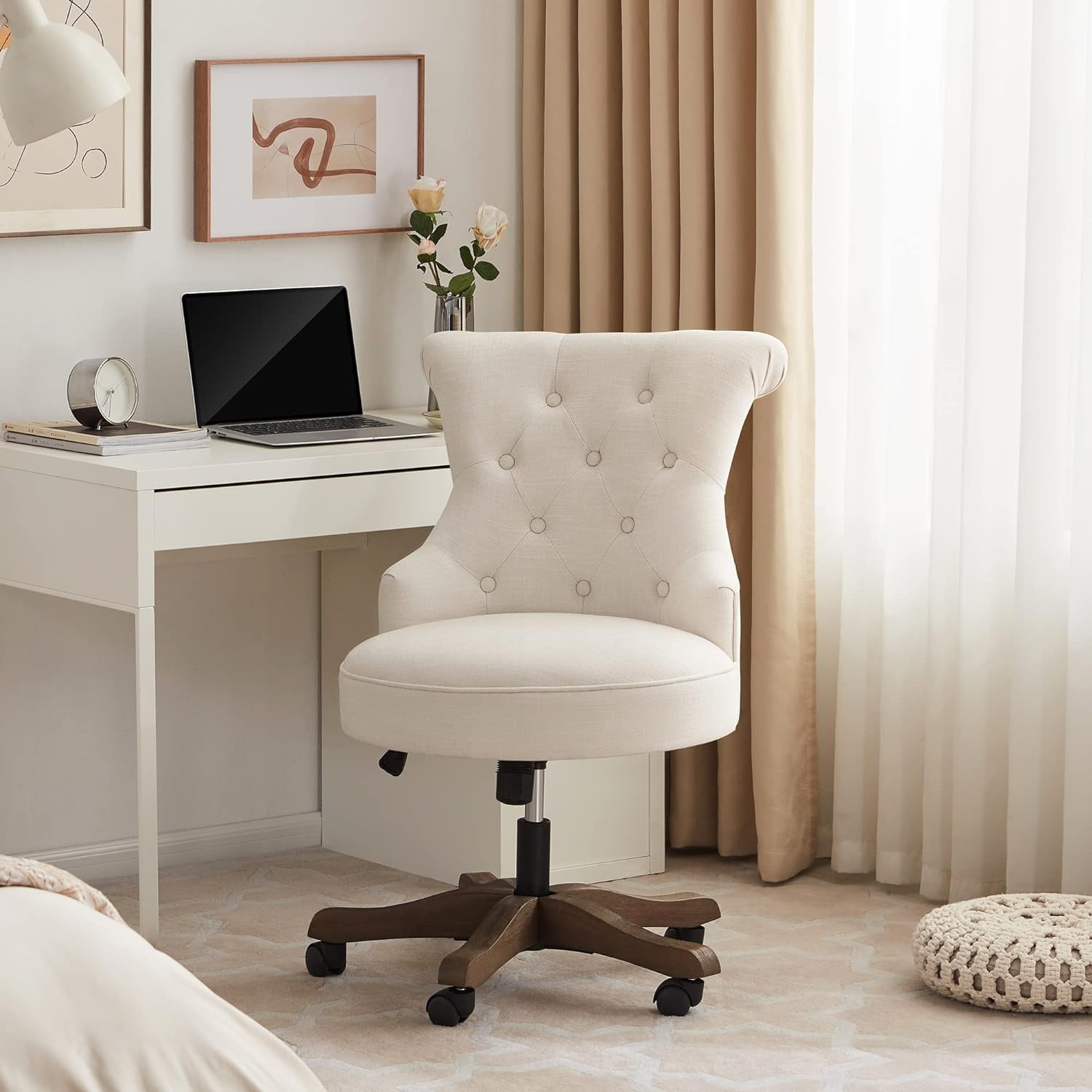 Home Office Chair Adjustable Height Swivel Chair with Wheels Linen ...
