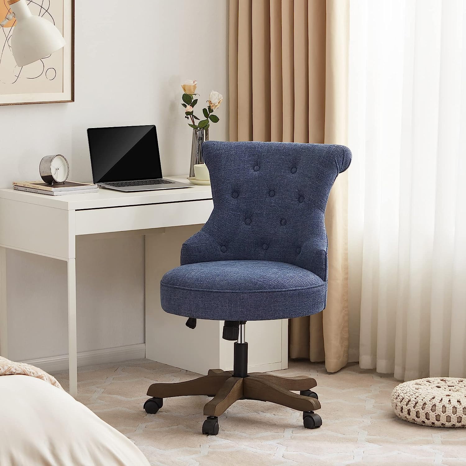 Home Office Chair Adjustable Height Swivel Chair with Wheels Linen ...