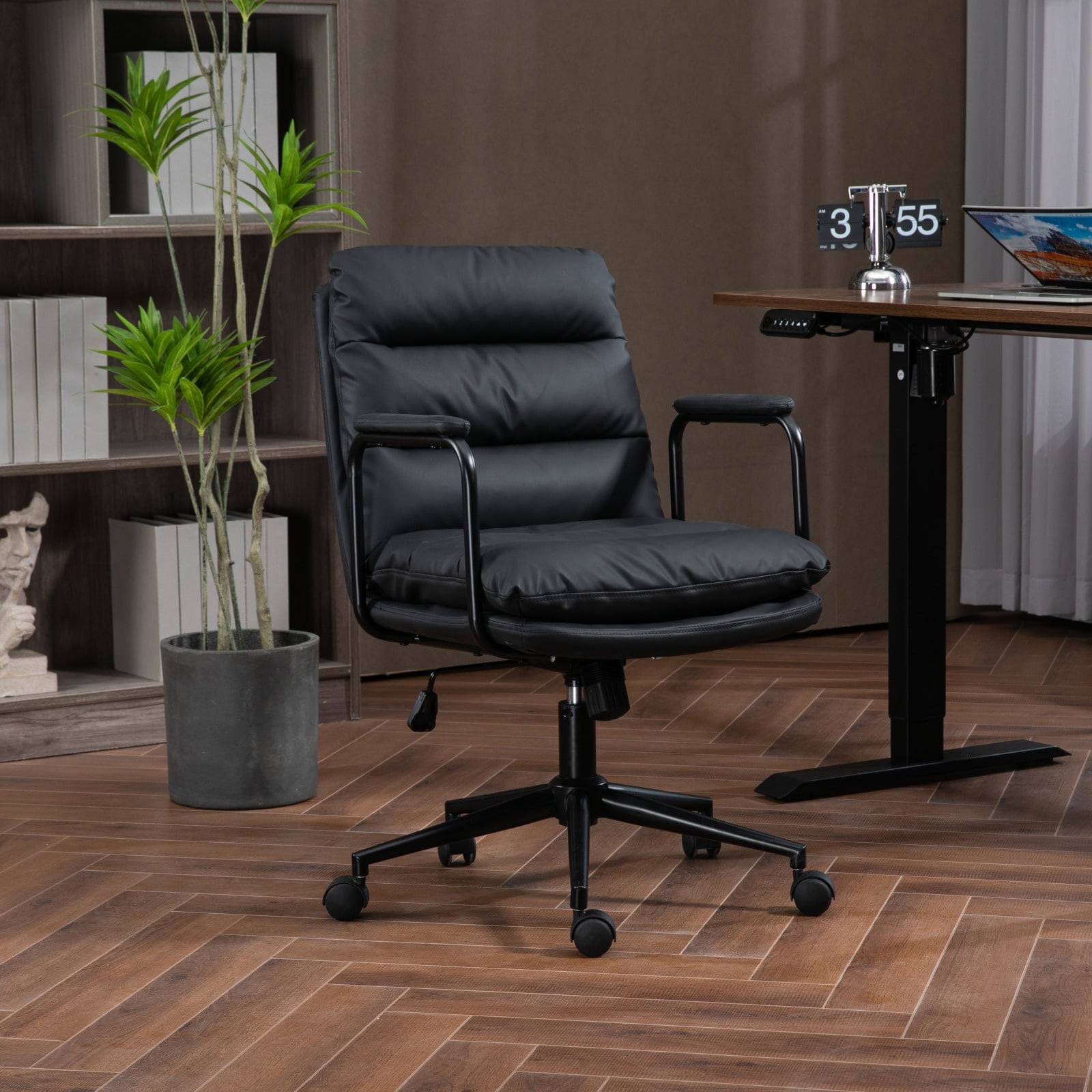 Home Office Chair, Adjustable PU Mid Back Task Chair with Wheels and ...