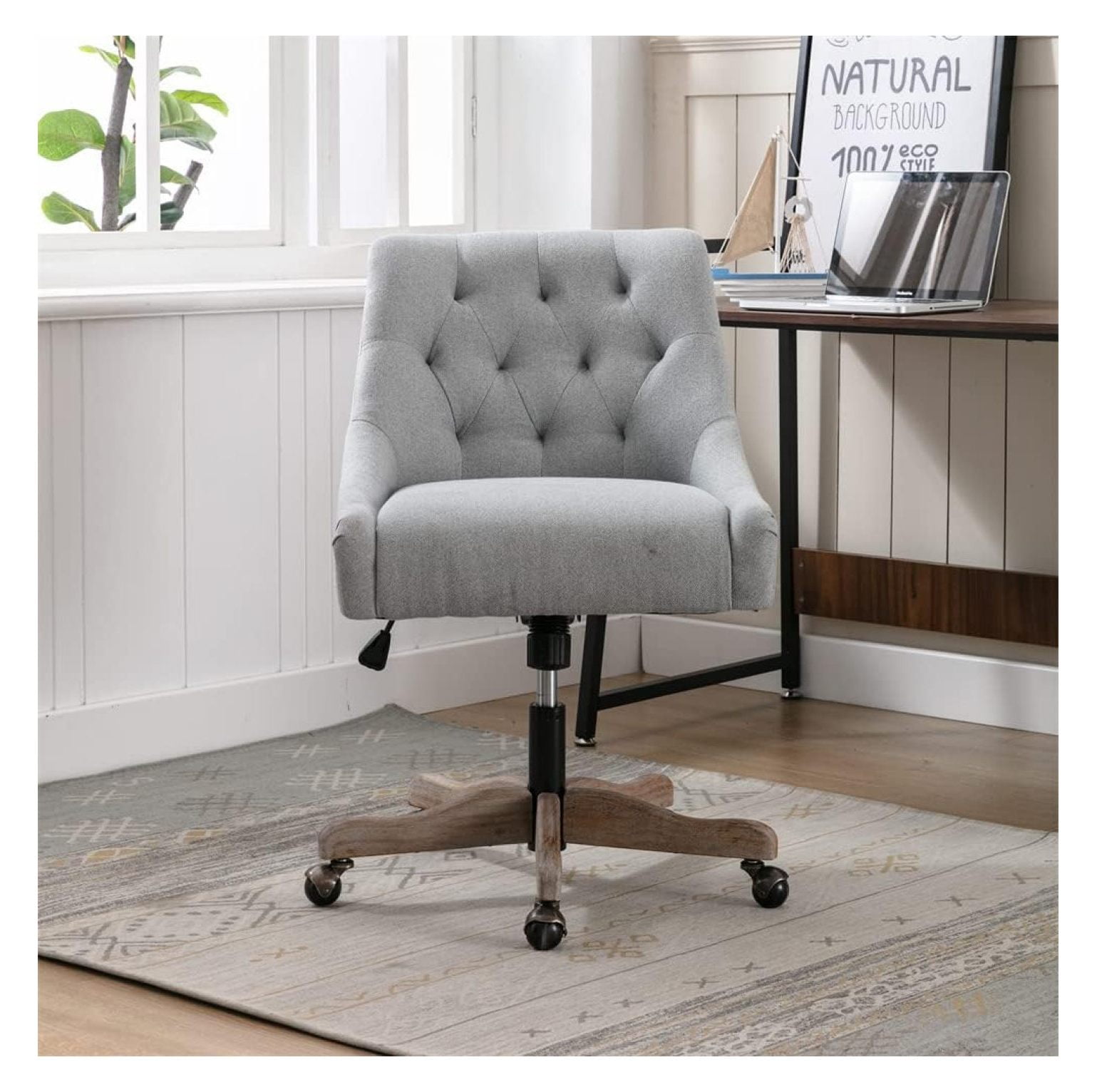 Home Office Chair, Adjustable Upholstered Computer Desk Chair with 360 ...