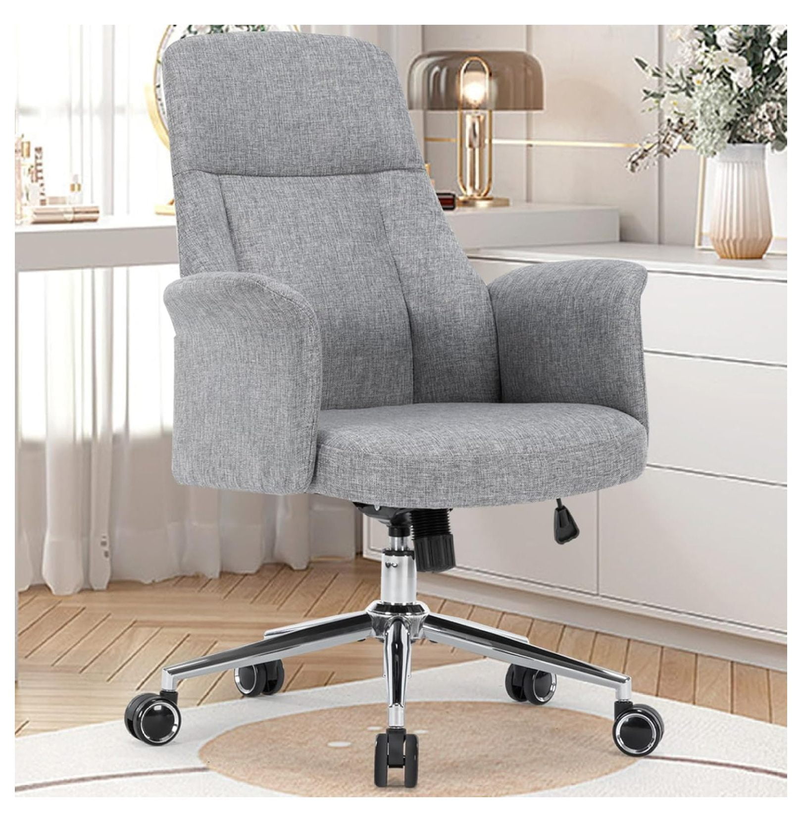 Home Office Chair Desk Chair, Ergonomic Computer Chair Modern Linen Fabric Adjustable Height ...