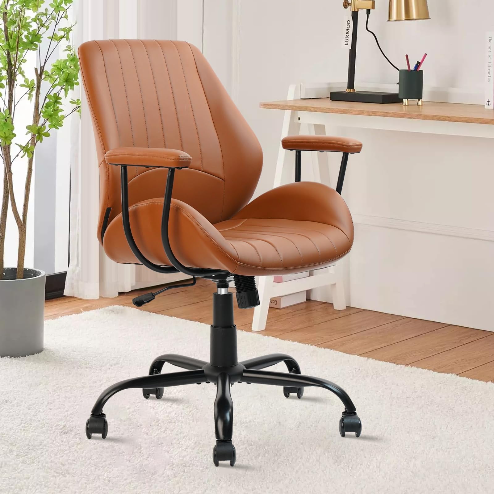 Home Office Chair, Mid Century Modern Desk Chair, Adjustable Height PU ...